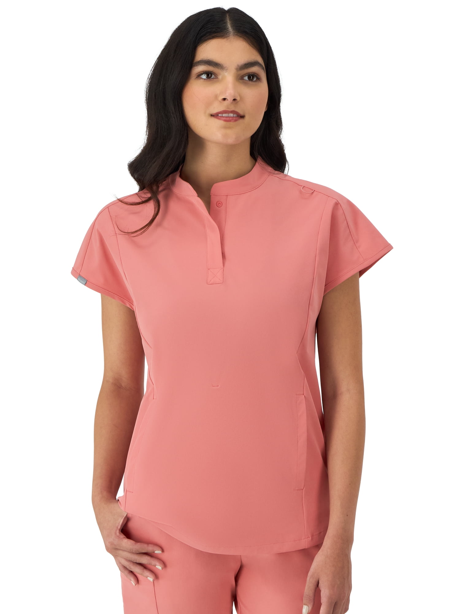 Hanes Women's Comfort Fit Short Sleeve Mandarin Collar Scrub Top, Style ...