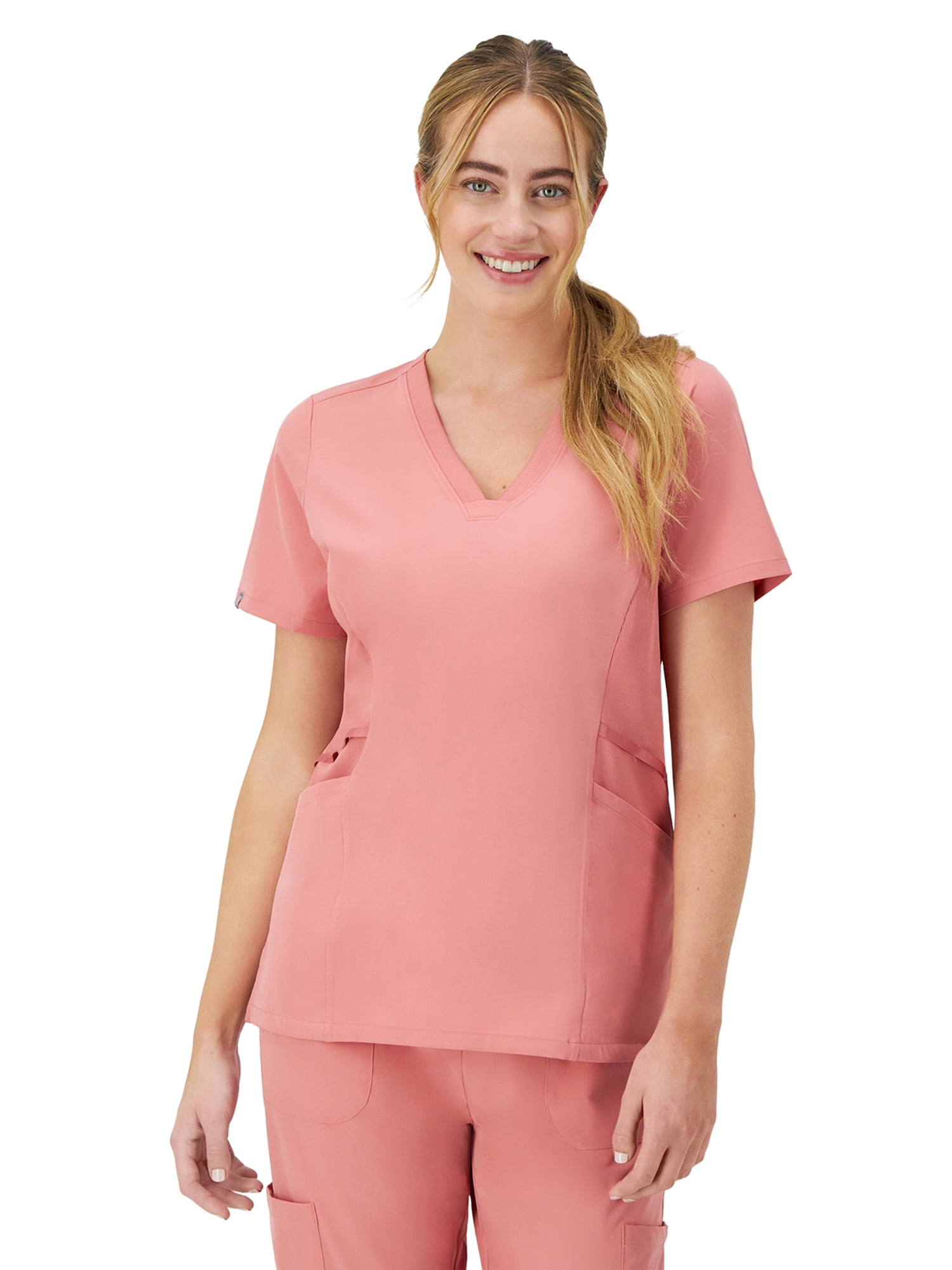 Hanes Women's Comfort Fit Short Sleeve Ribbed Side Panel V-Neck Scrub ...