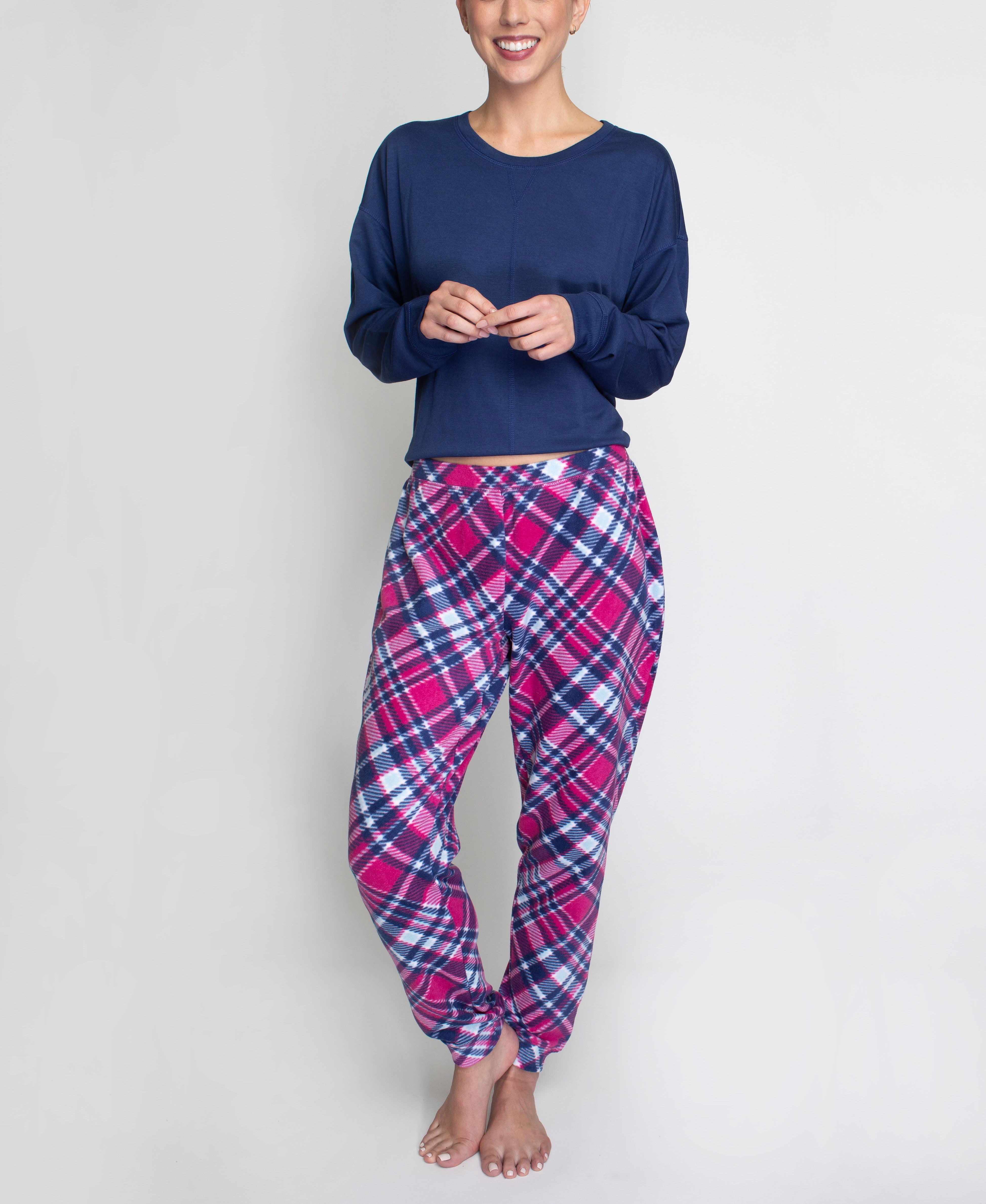 Hanes Women's Comfort Sleep Legacy Rib Knitted Top And Jogger Bottom ...