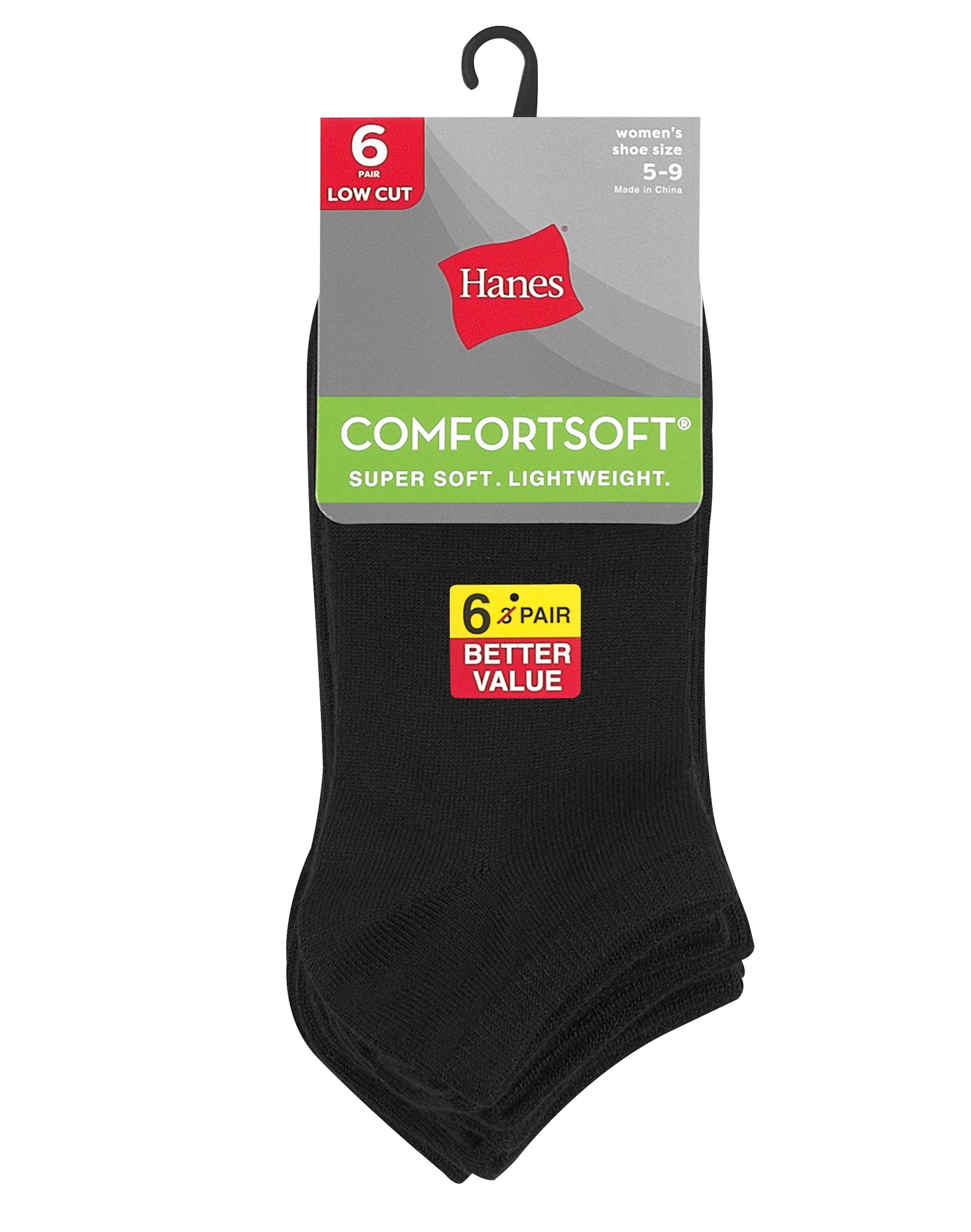 Hanes Women's ComfortSoft® Low Cut Socks, 6-Pack Black Assortment 8-12 ...