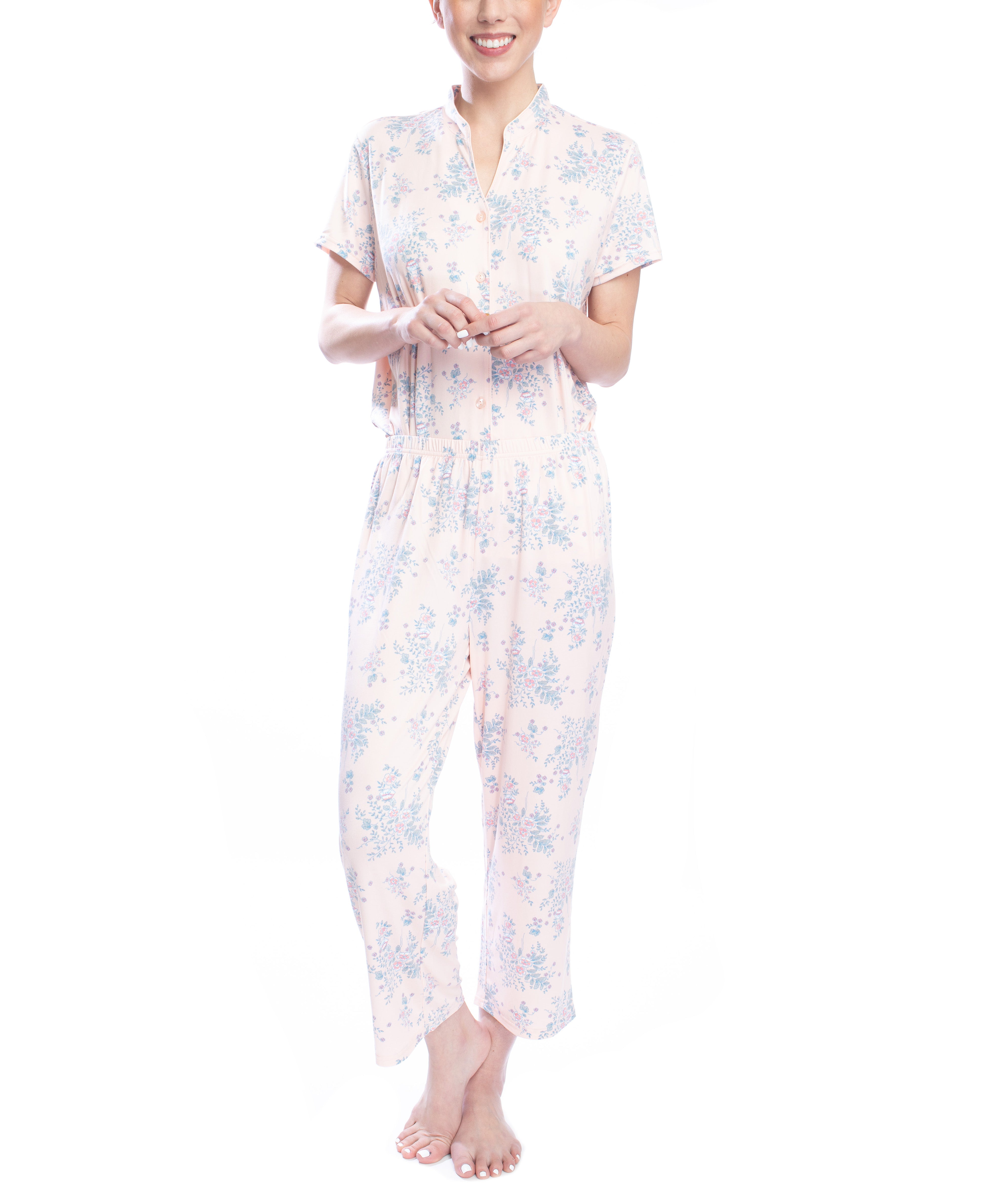 Hanes Women's Cottage Staycation Sleep Top and Pajama Pant Set, Mandarin Pajama 22" Cropped Pant ...