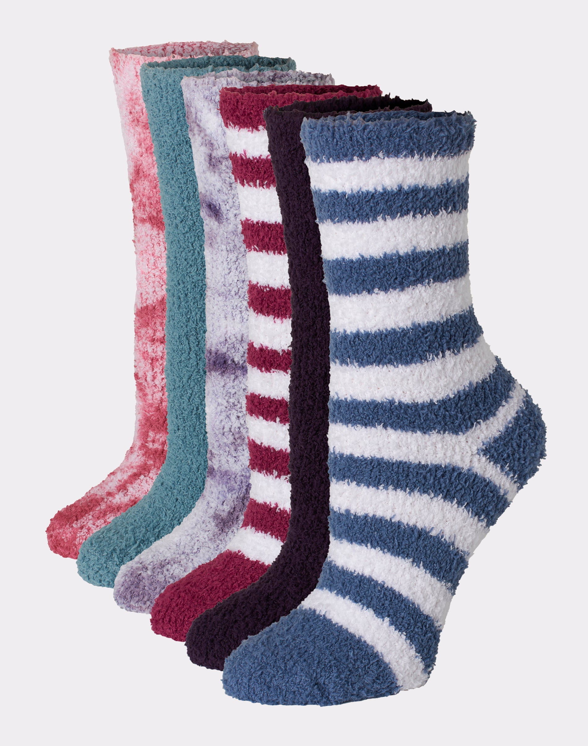 Hanes Women's Cozy Crew Socks 6-Pack Wide Stripe/Tie Dye/Solid Asst 5-9 ...