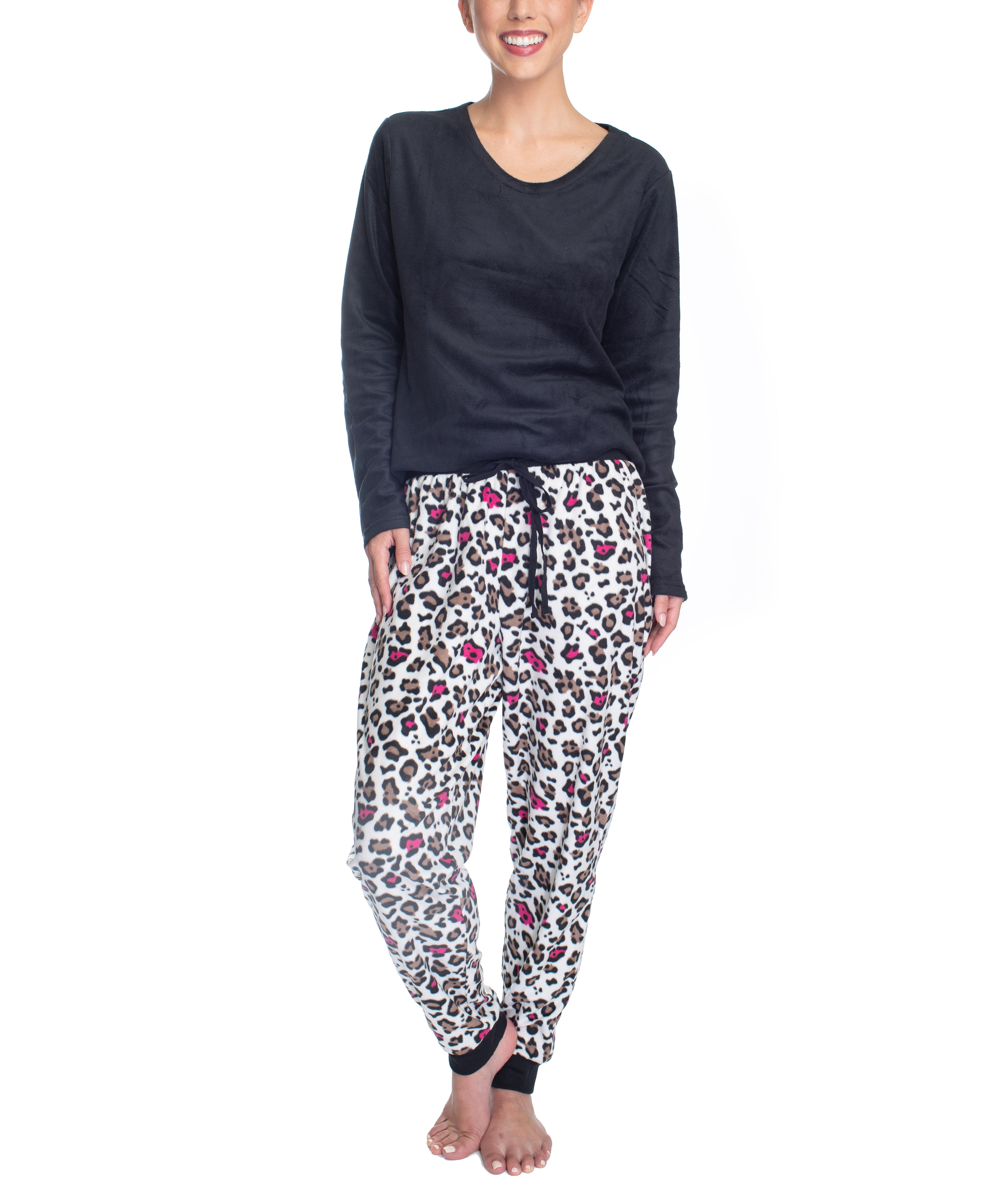 Hanes Women's Cozy Up Jogger 2 Piece Set Top and Jogger Pajamas, Black ...