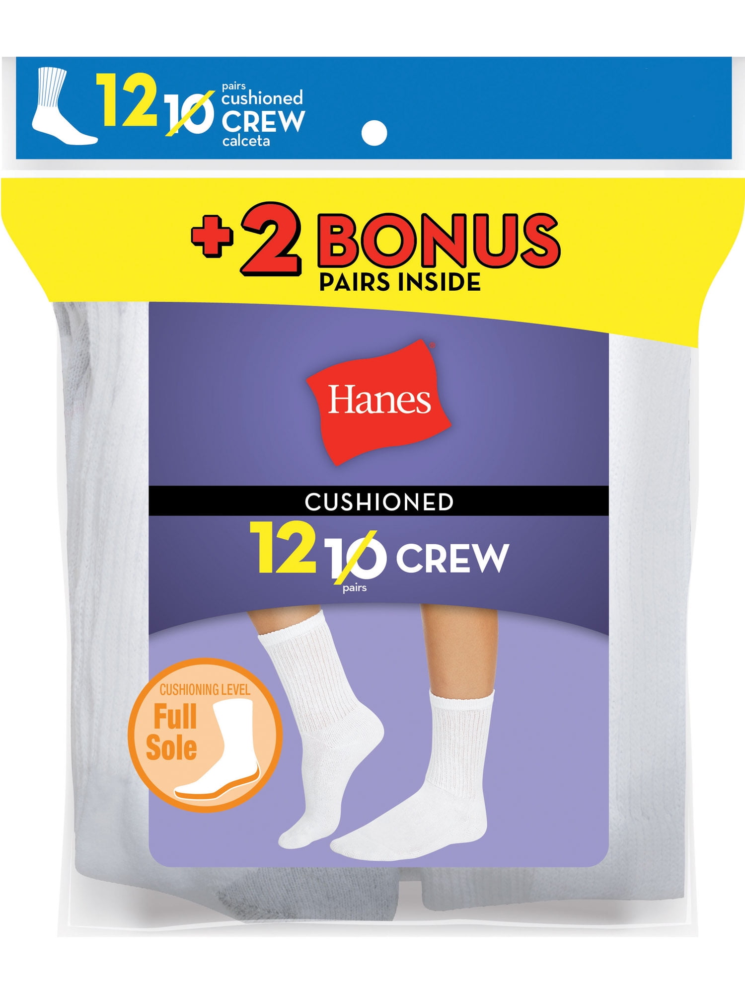 Hanes Women's Cushioned Crew Athletic Socks, 10+2 bonus pack - Walmart.com
