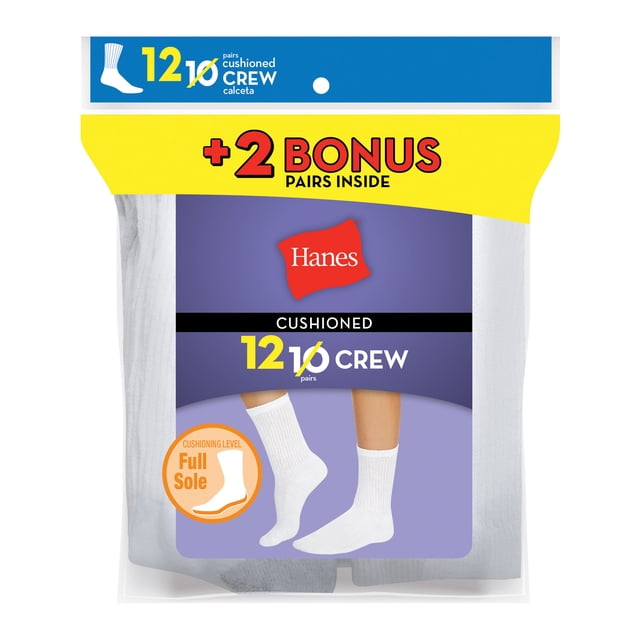 Hanes Women's Cushioned Crew Athletic Socks, 10+2 bonus pack - Walmart ...