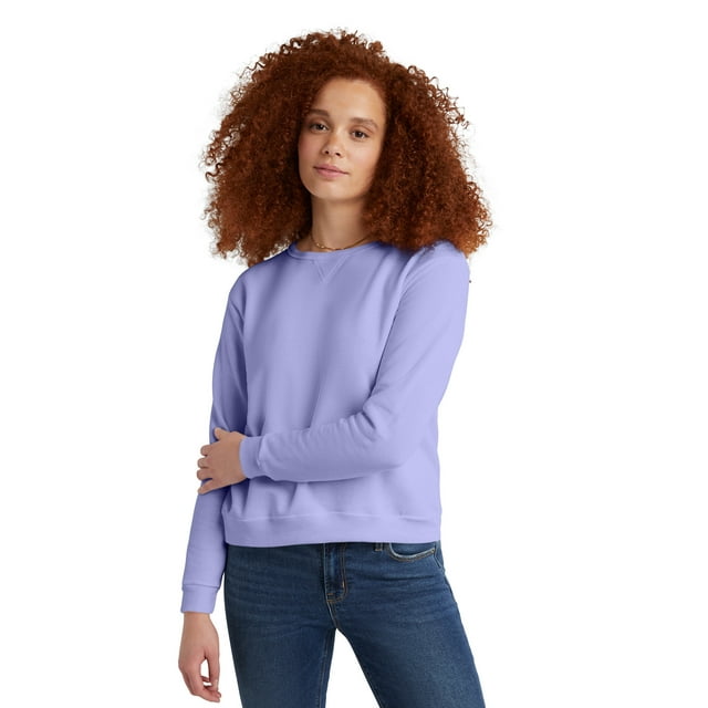 Hanes EcoSmart Women's Soft Fleece Sweatshirt, V-Notch, Ribbed Details ...