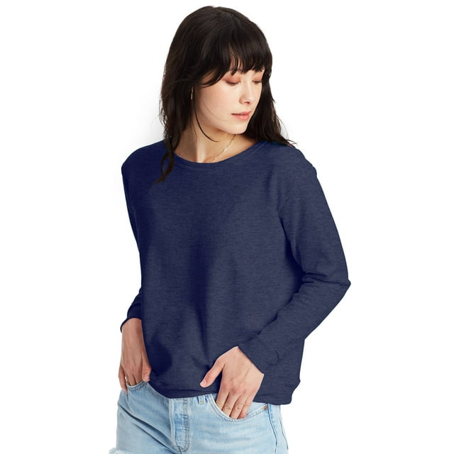 Hanes EcoSmart Women’s XL Fleece Crewneck Sweatshirt, Navy Heather ...