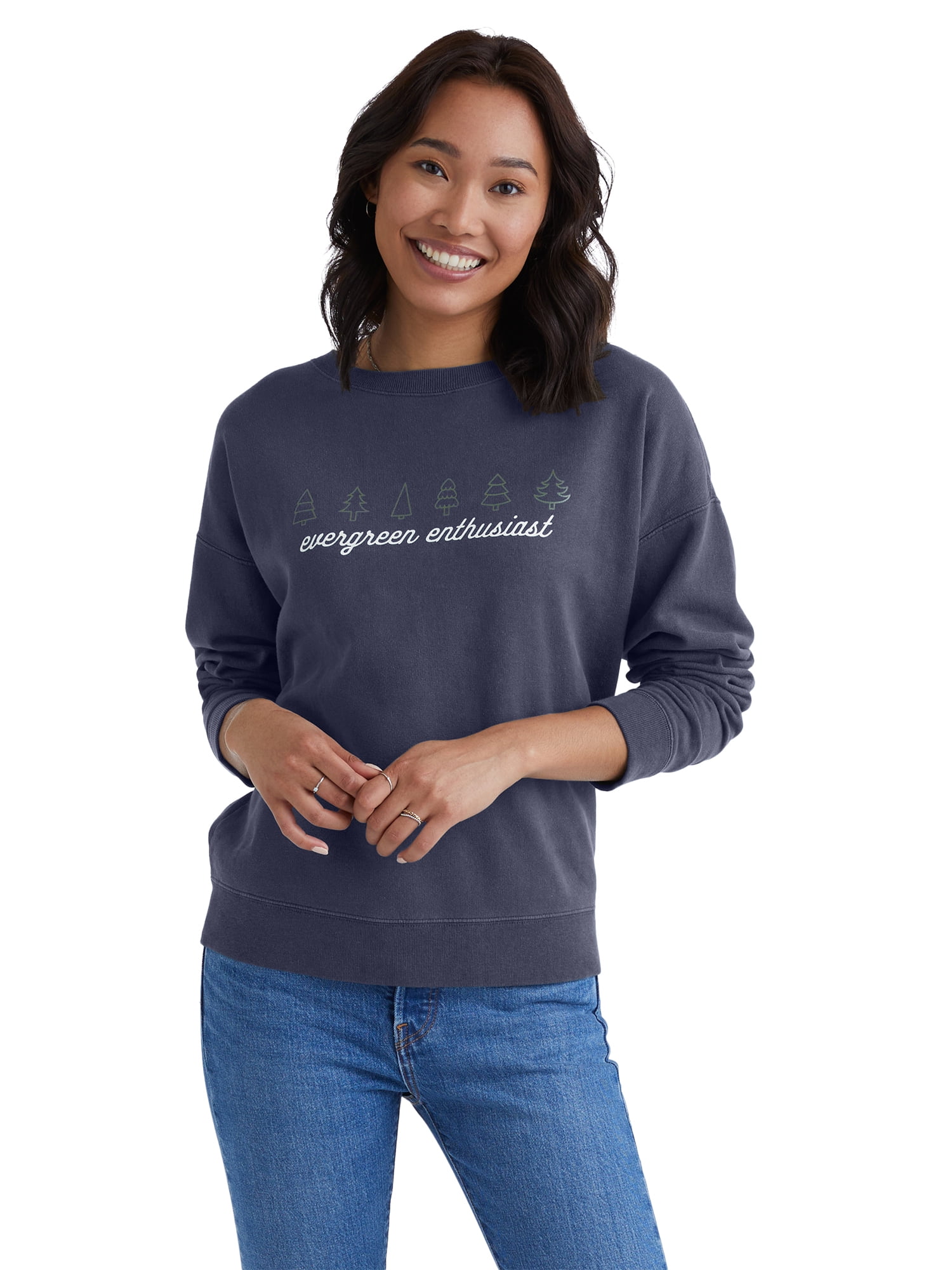 Hanes Women’s Festive Graphic Crewneck Sweatshirt, Midweight, Sizes S ...