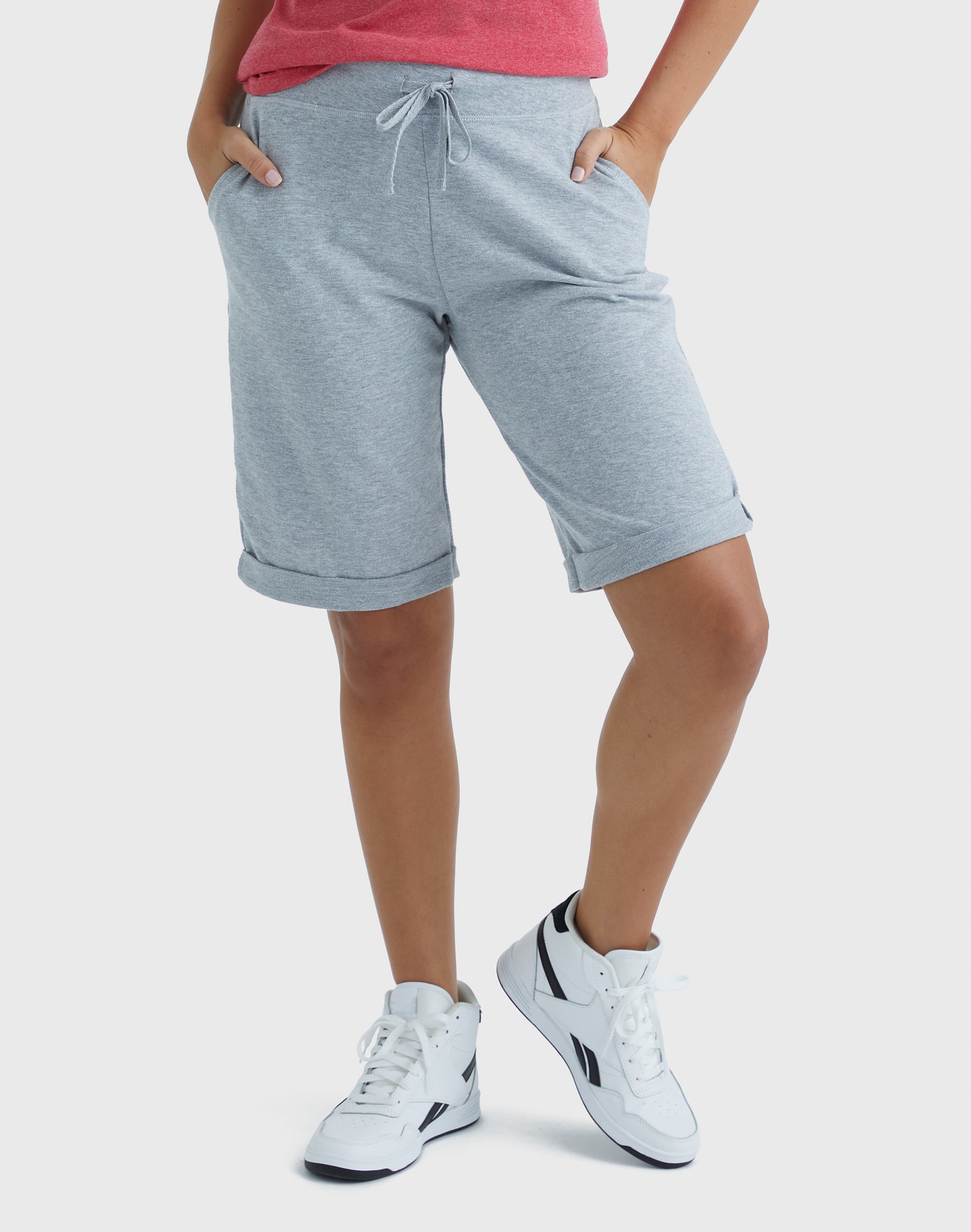 Hanes Women's French Terry Bermuda Shorts, 11" Light Steel S - Walmart.com