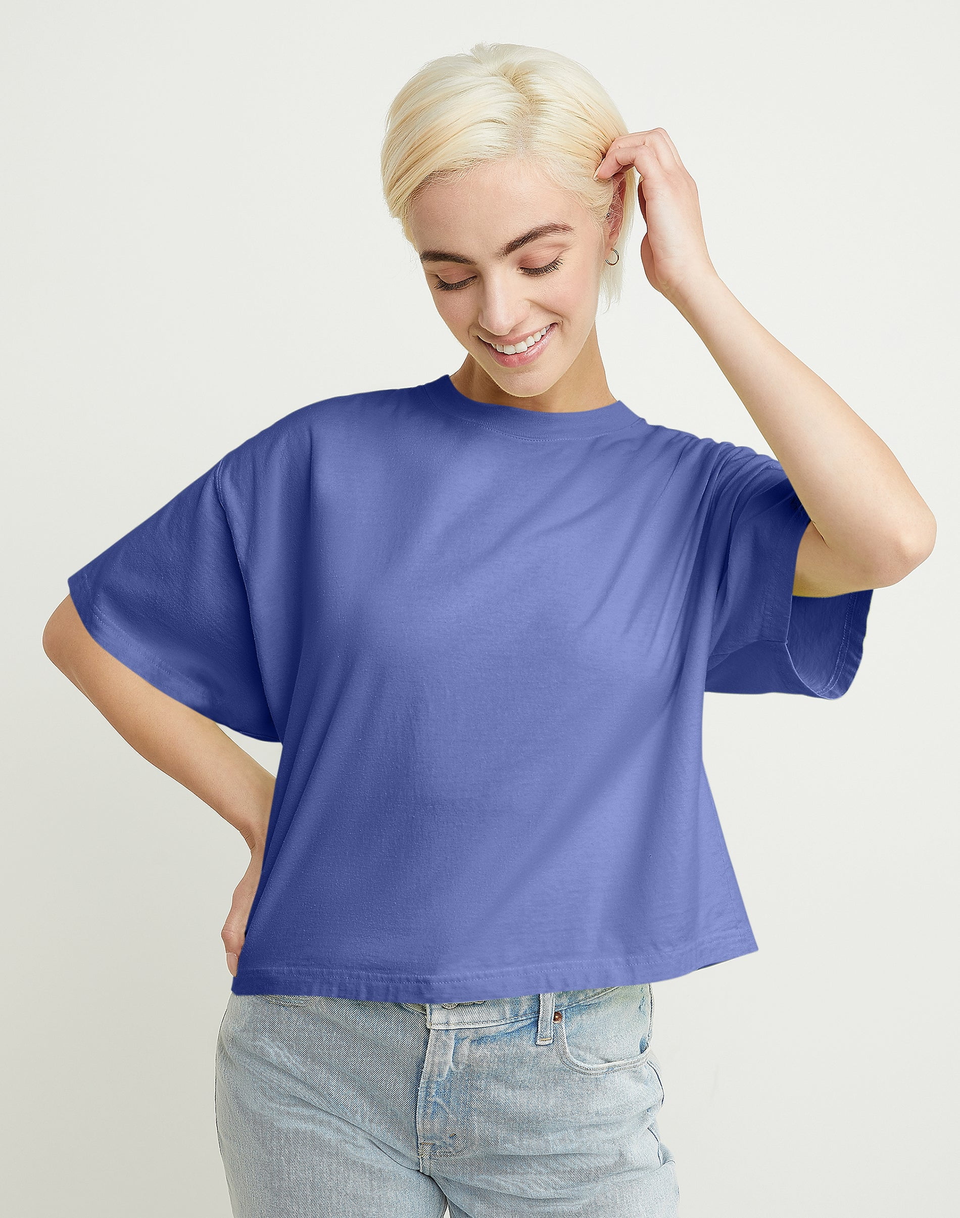 Hanes Women's Garment Dyed Cropped Cotton T-Shirt Deep Forte Blue XL - Walmart.com