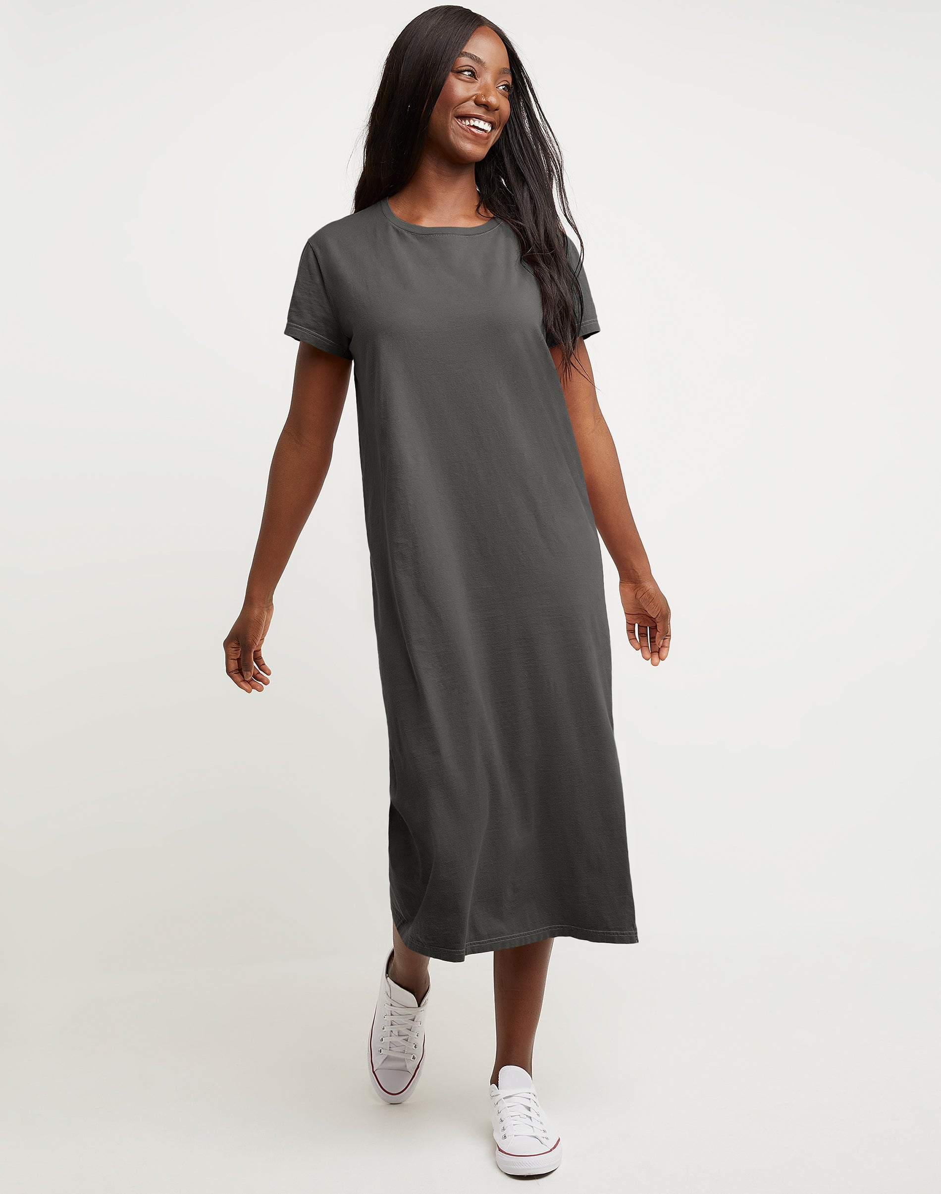 Hanes Women's Garment Dyed Midi Dress New Railroad Grey XS - Walmart.com