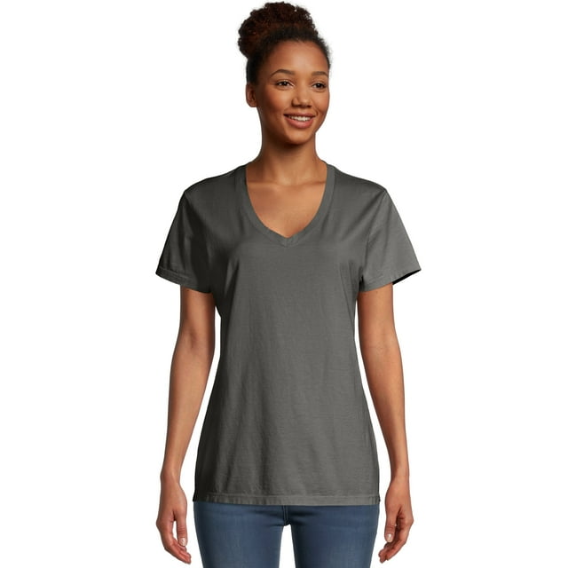 Hanes V-Neck T-Shirt Women's Garment Dyed Short Sleeve Tee Ringspun Cotton - Walmart.com