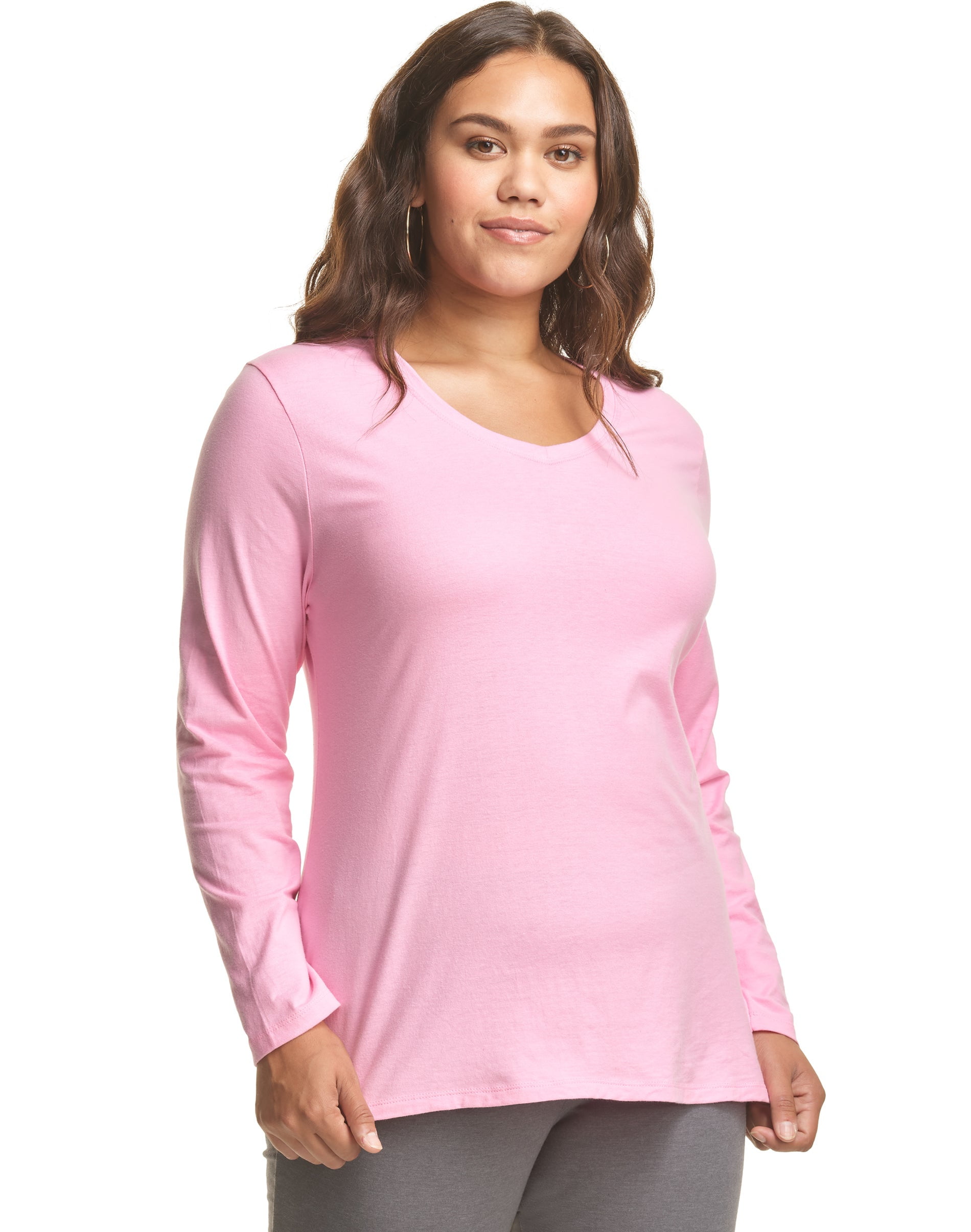 JMS by Hanes Plus-Size Women's Long-Sleeve V-neck Tee - Walmart.com