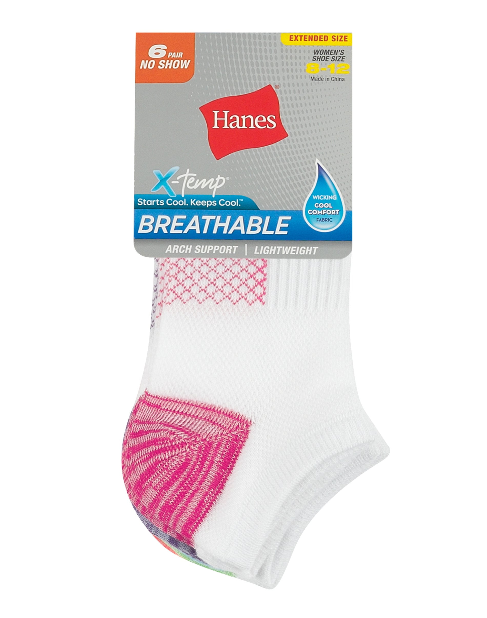 Hanes Women's No Show Socks 6-Pack, Lightweight, Breathable, X-Temp ...