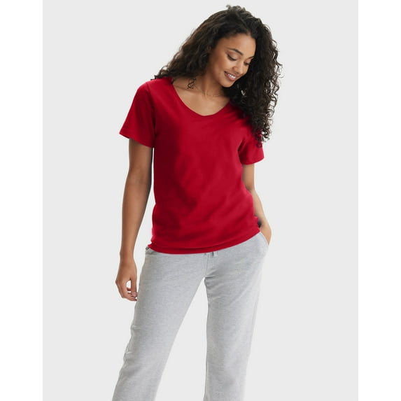 Hanes Perfect-T Women's V-Neck Cotton T-Shirt Deep Red 3XL - Walmart.com