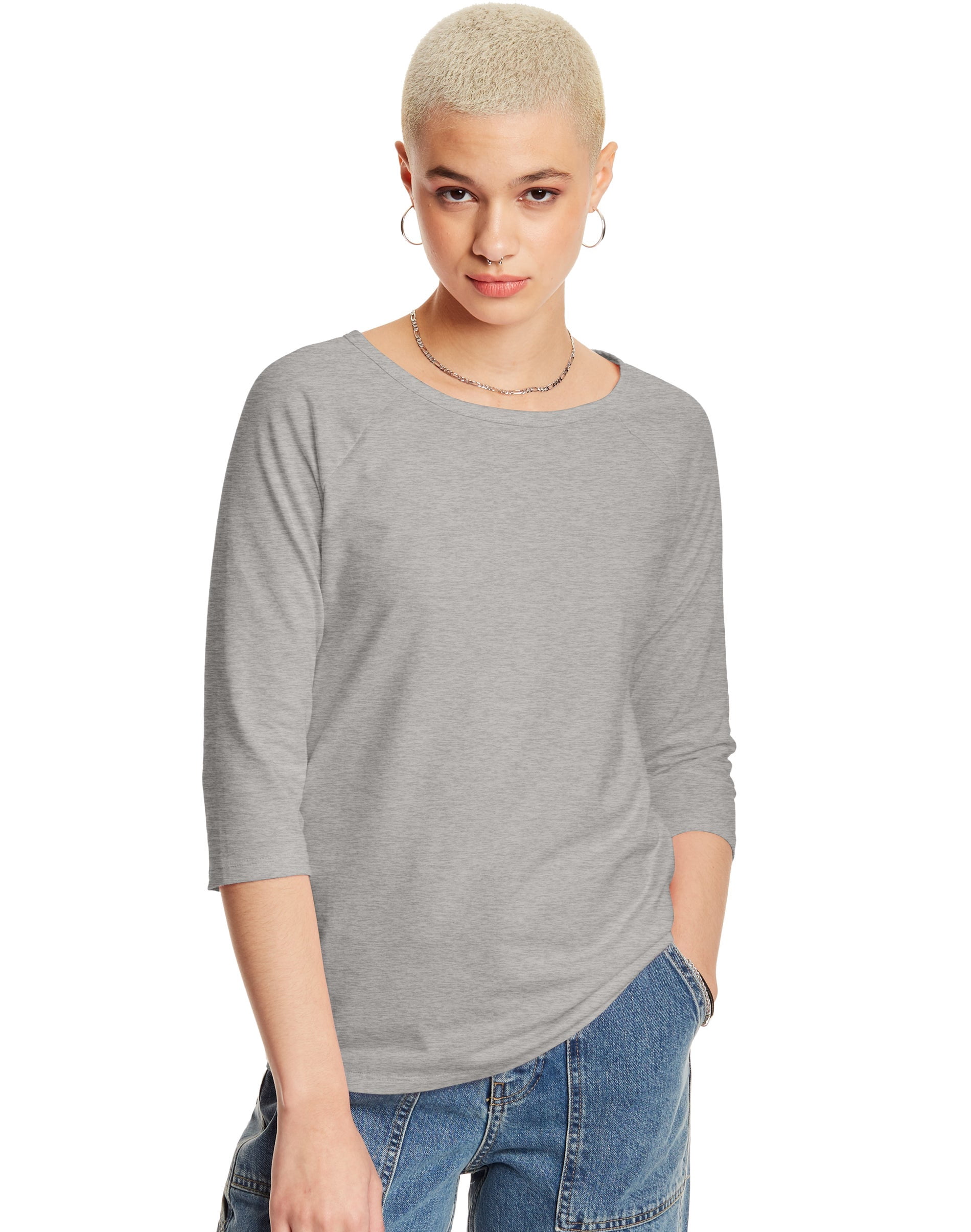 Hanes Women's T-Shirt Raglan Sleeve Tee Stretch Cotton Plain 6 Colors ...