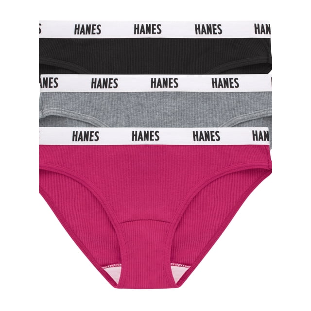 Hanes Womens Ribbed Cotton Bikini Underwear 3 Pack