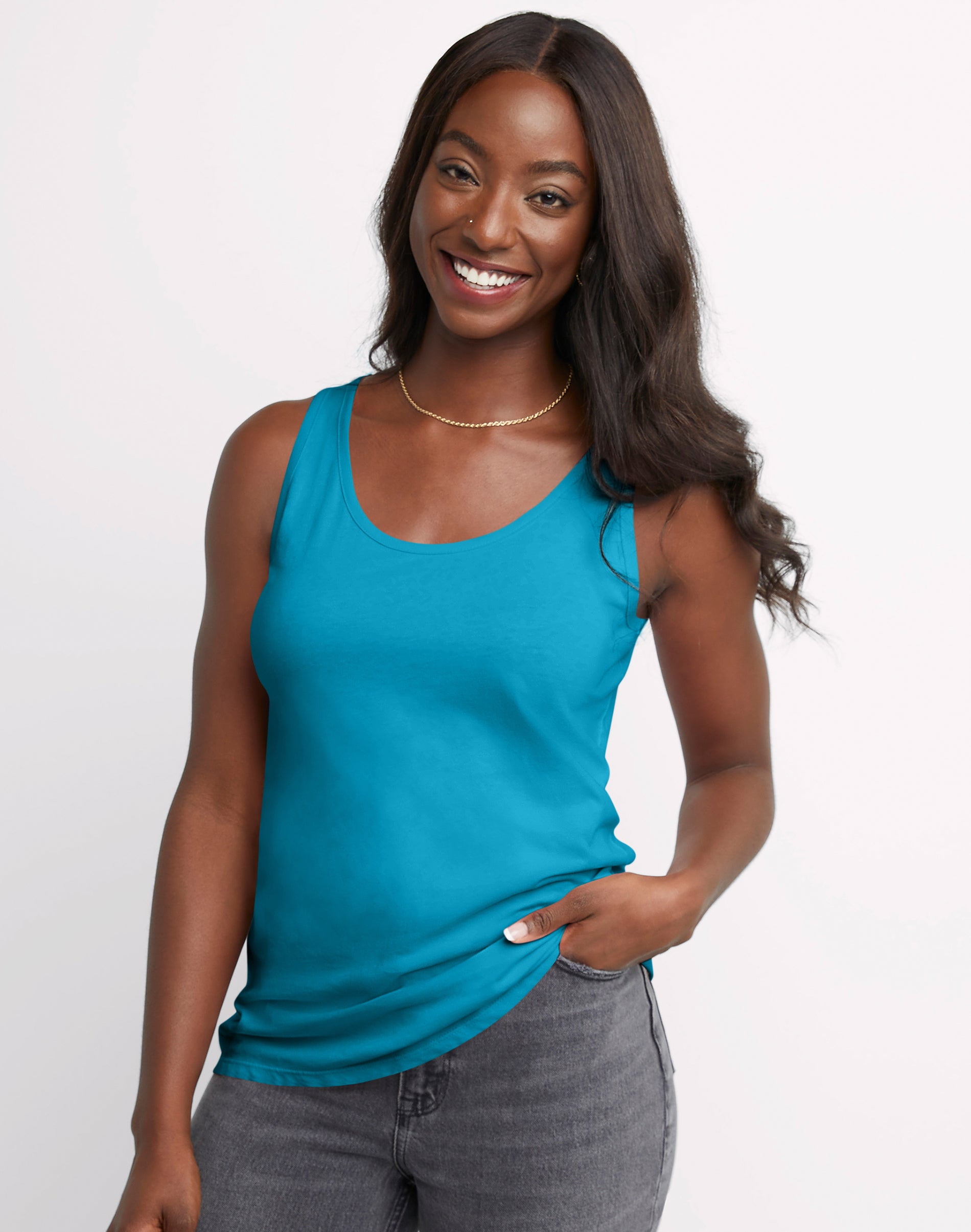 Hanes Women's Scoopneck Cotton Jersey Tank Process Blue XL - Walmart.com