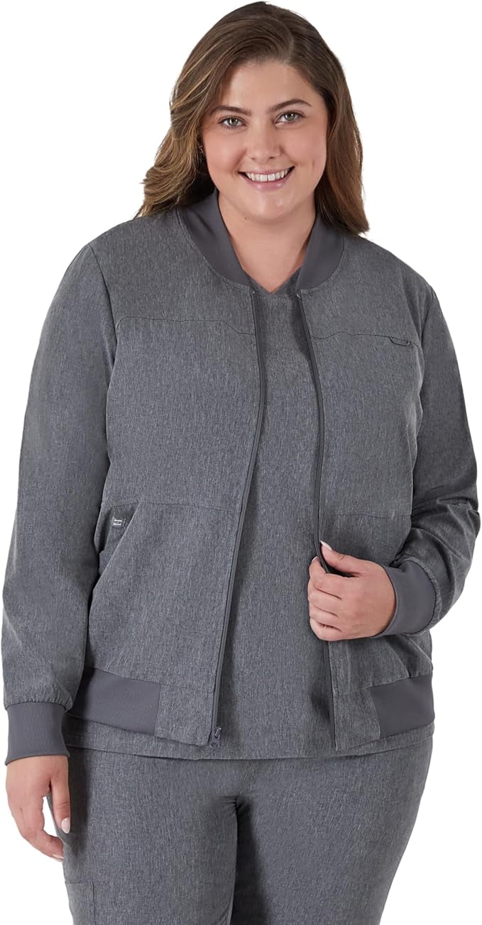 Hanes Women's Scrubs Bomber Jacket, Zip-Up Healthcare Scrub Jacket for ...