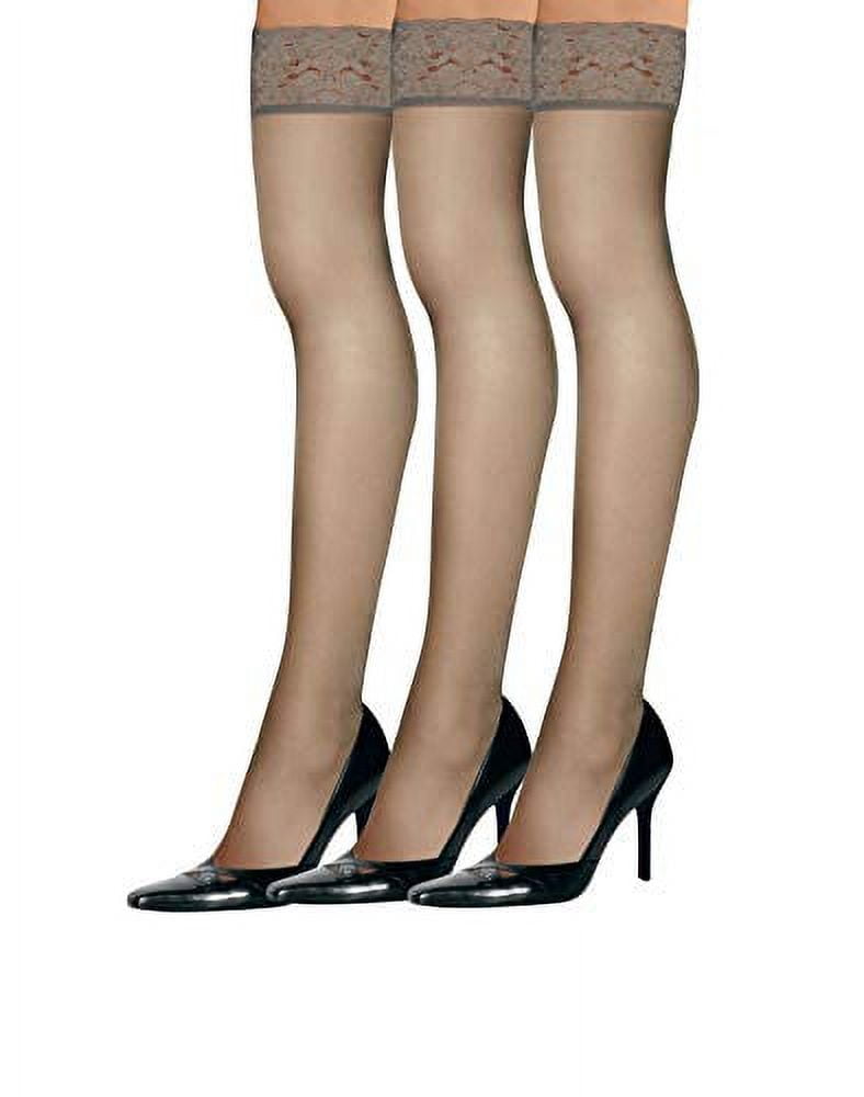 Hanes Women`s Set Of 3 Silk Reflections Lace Top Thigh Highs Ef Travel