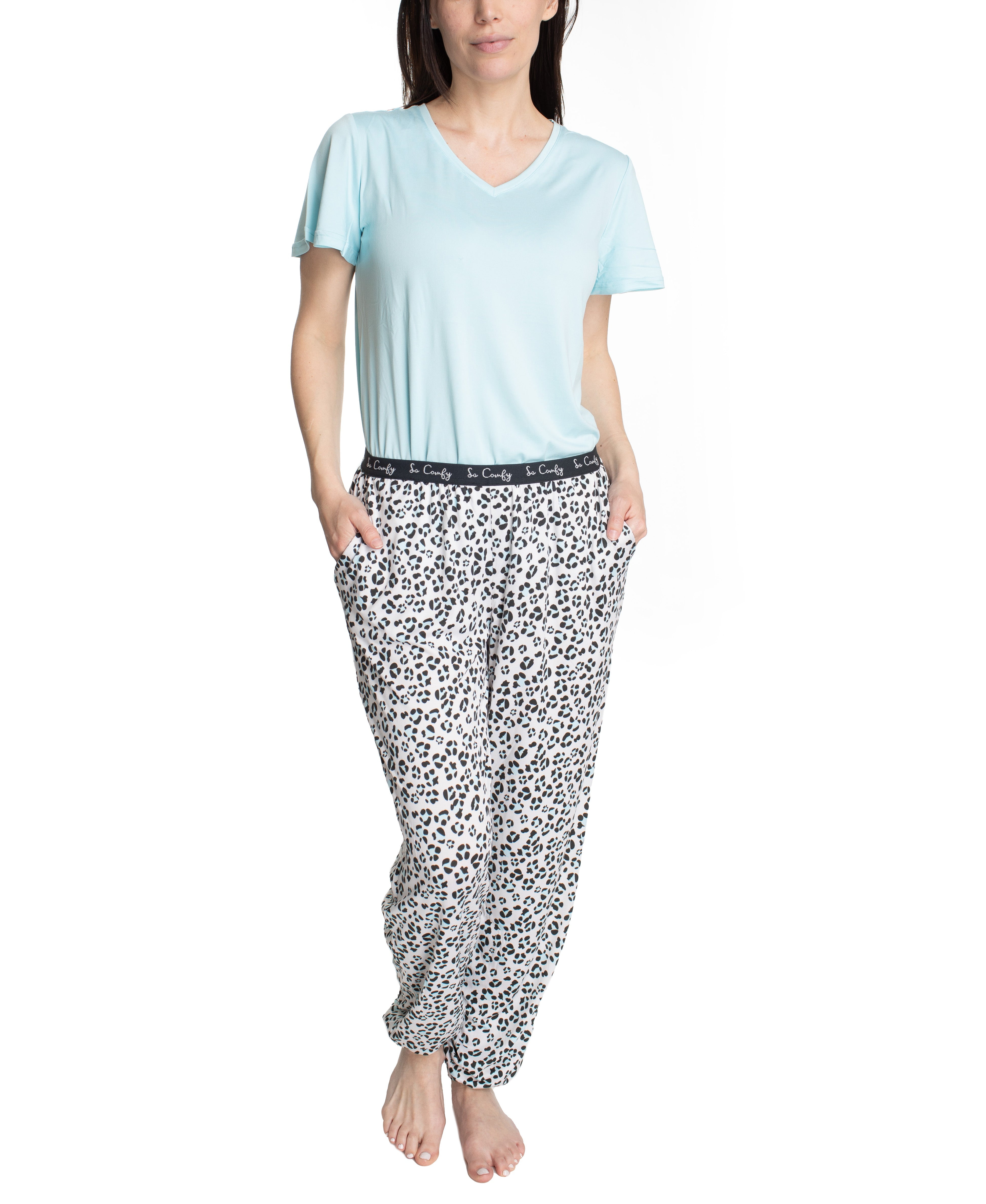 Hanes Women's Step Into Spring Short Sleeve V-neck Top and Jogger Sleep ...