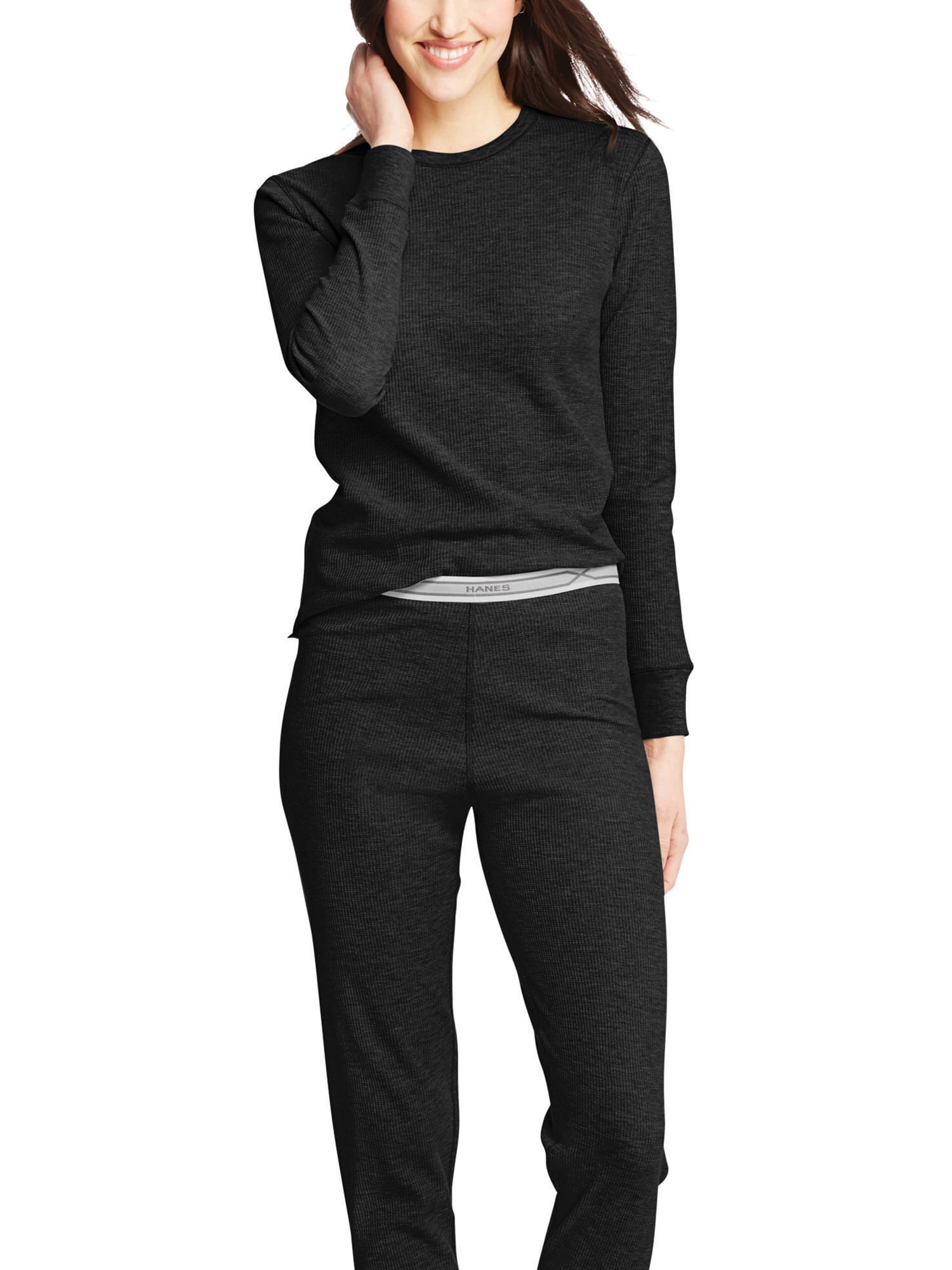 hanes women's x-temp thermal crew black - Walmart.com