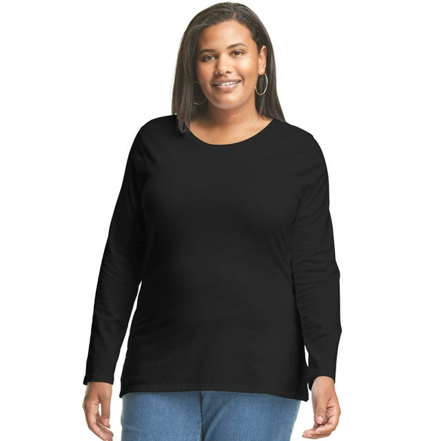 Hanes Plus-Size Women's Long-Sleeve Scoopneck Cotton T-Shirt ...