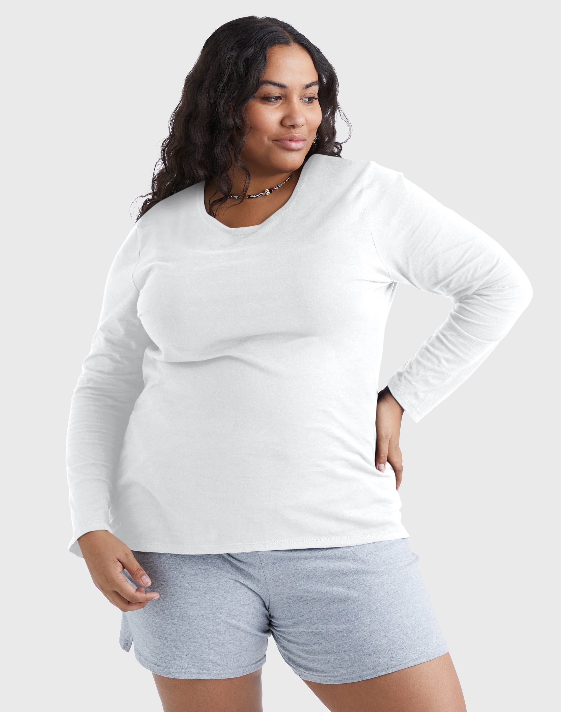 Hanes Women’s Plus Size 2X, Long Sleeve, Scoop Neck, Cotton T-Shirt in ...