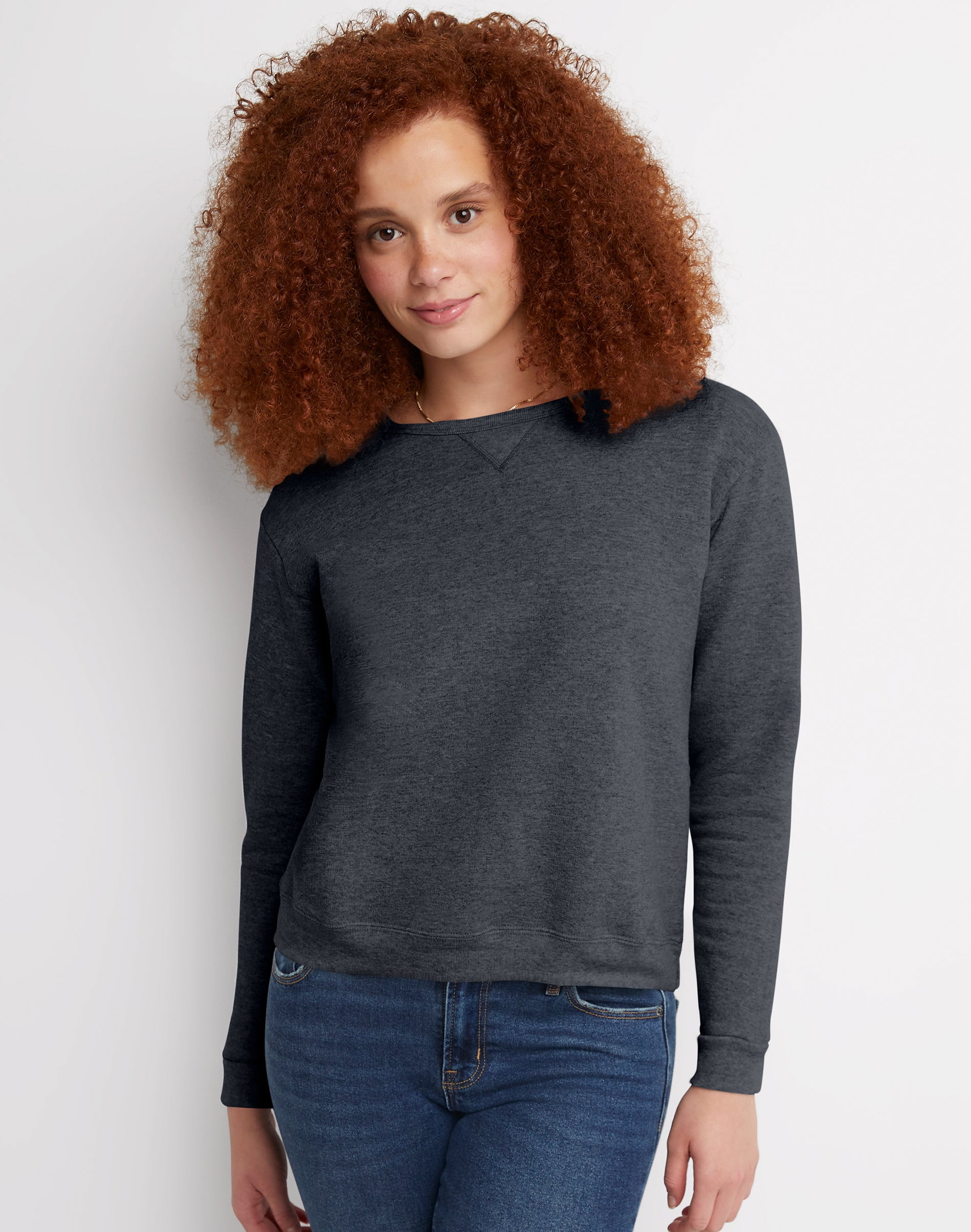 Hanes EcoSmart Women's Fleece Sweatshirt, V-Notch Slate Heather M ...