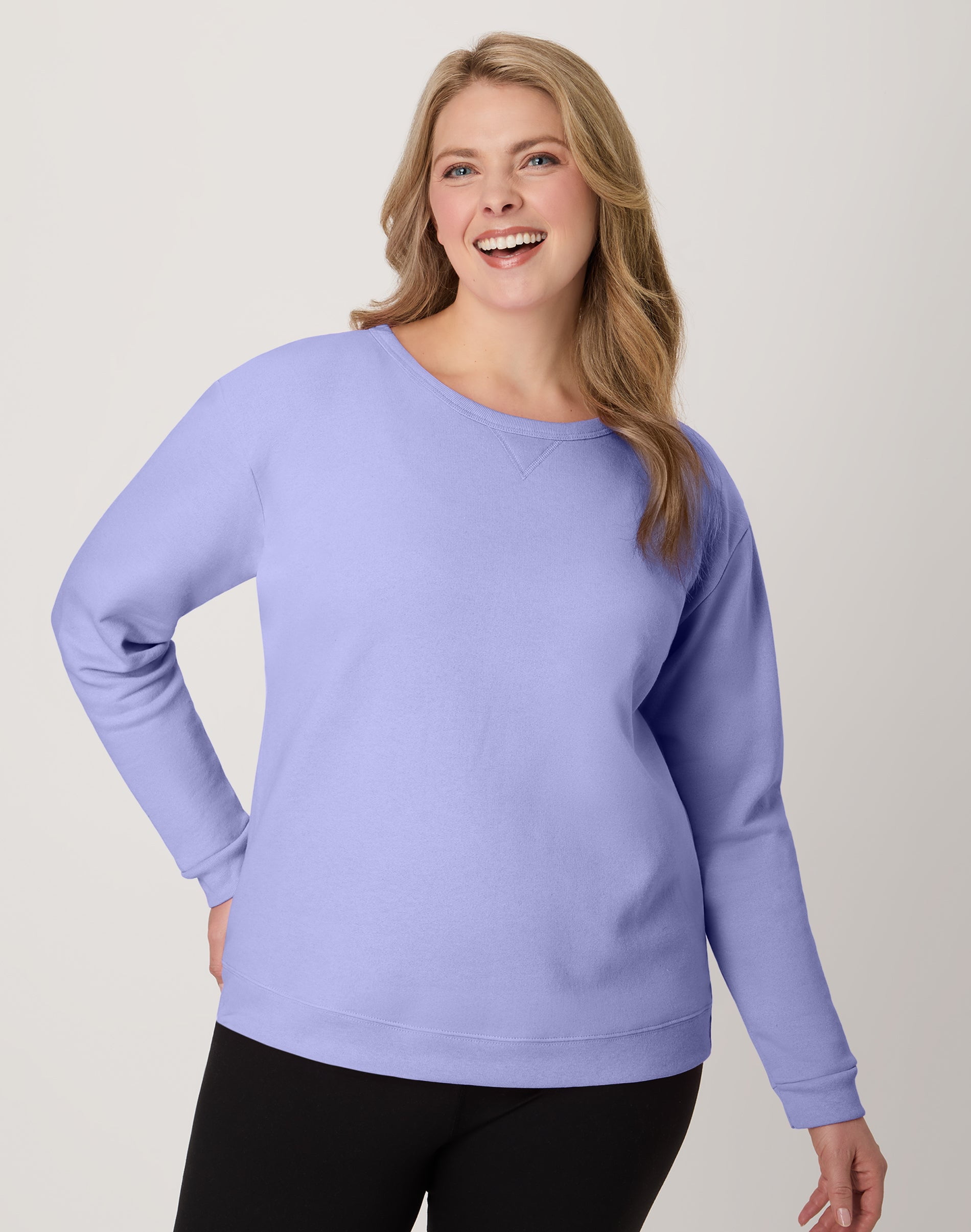 Hanes, Women's Fleece Sweatshirt, Peri Blue M, V-Notch Crew Neck ...