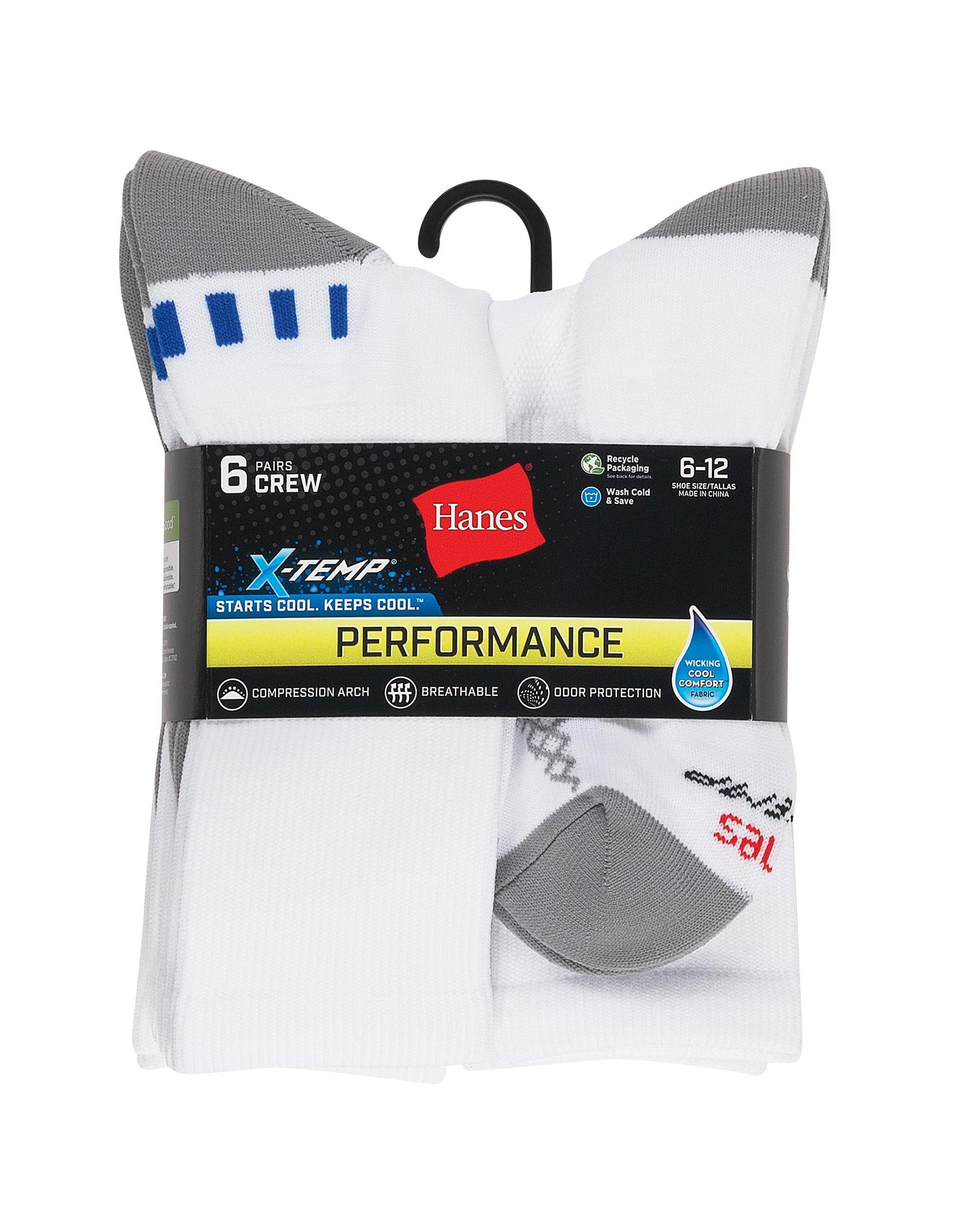 Hanes X-Temp Men's Performance Crew Socks, 6 Pairs, Moisture-Wicking ...