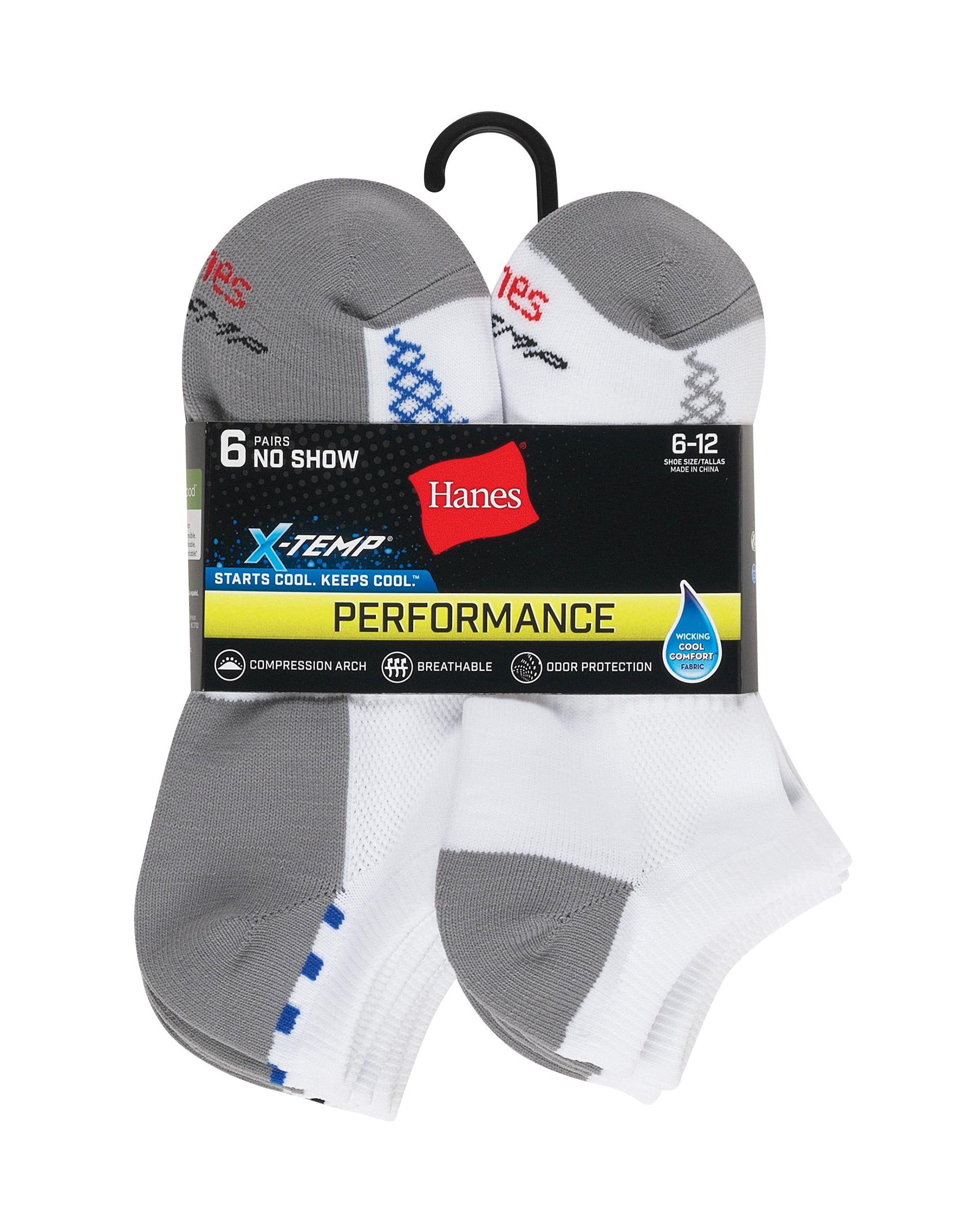 Hanes X-Temp Men's Performance No Show Socks, Shoe Sizes 6-12, 6-Pairs ...