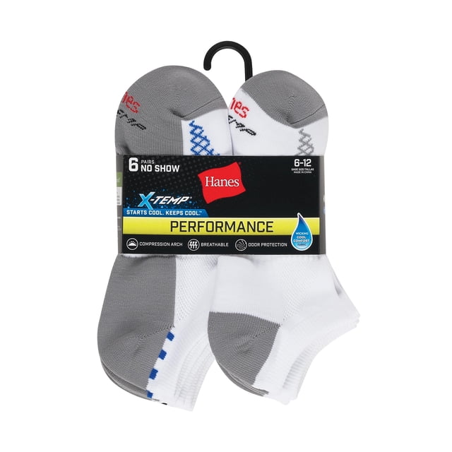 Hanes X-Temp Men's Performance No Show Socks, Shoe Sizes 6-12, 6-Pairs ...