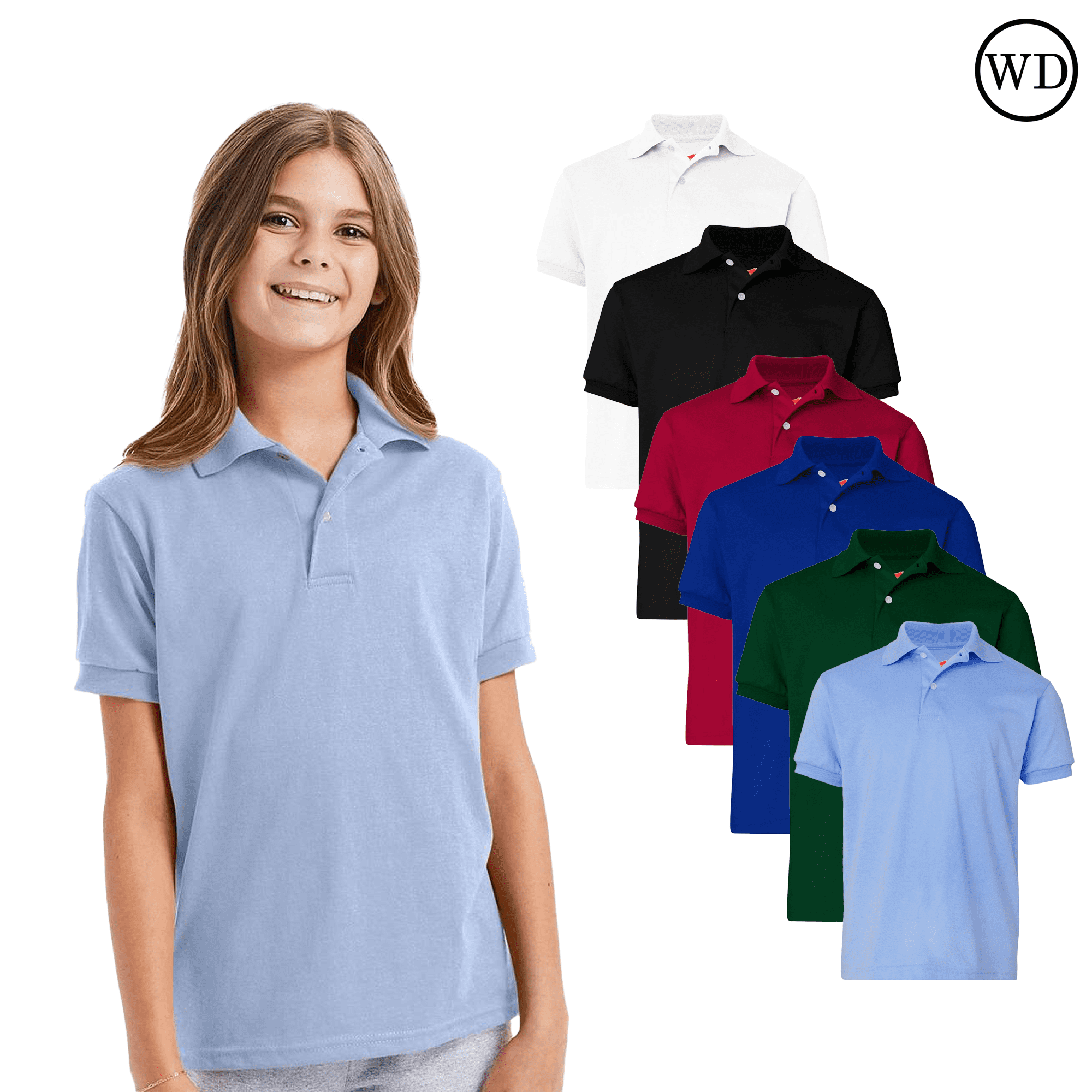 Hanes Youth Ecosmart Jersey Polo Shirt, Youth Polo, Ribbed Cuffs & Welt ...