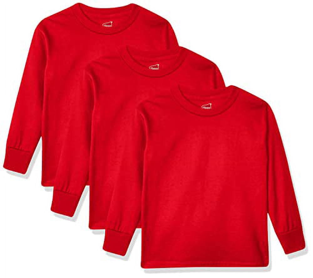 Hanes boys Tagless Long Sleeve Tee Pack of 3 T Shirt, Deep Red, Small ...