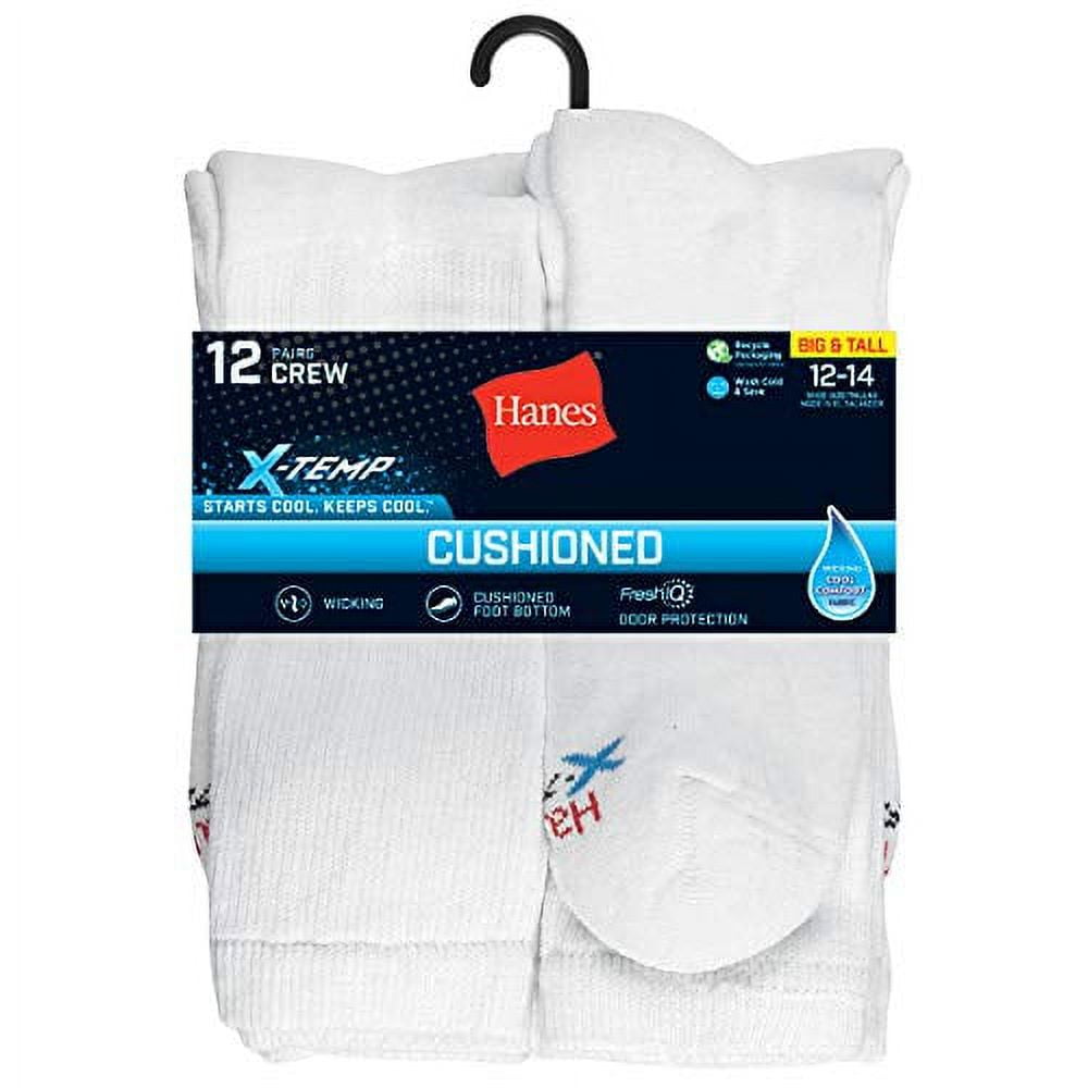 Hanes Men's X-temp Comfort Cushioned Crew, 12 Pairs Casual Socks, White ...