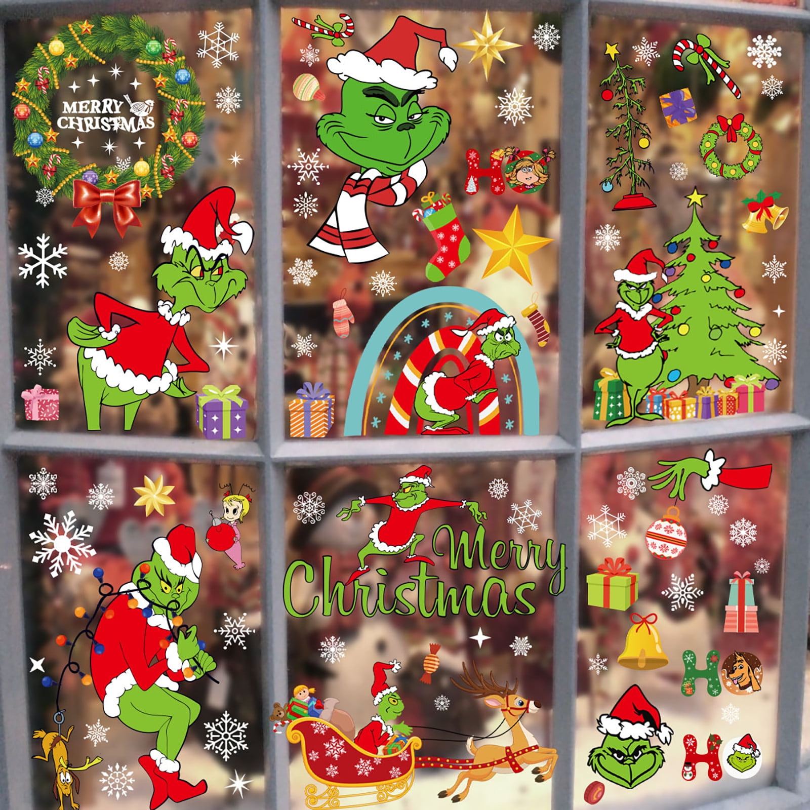 Hanety 116 PCS Grinch Window Clings for Glass Window, 8 Sheets Grinch ...