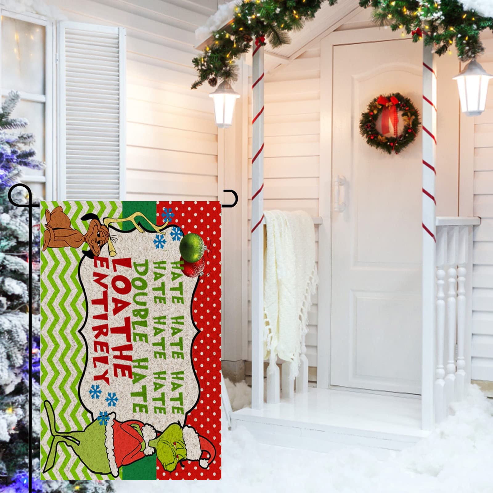 Hanety Grinch Christmas Decorations Grinch Flag, Double Sided Banner ...