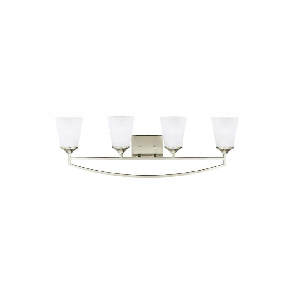 Hanford 33 in. 4-Light Brushed Nickel Modern Transitional Wall Bathroom Vanity Light with Satin ...