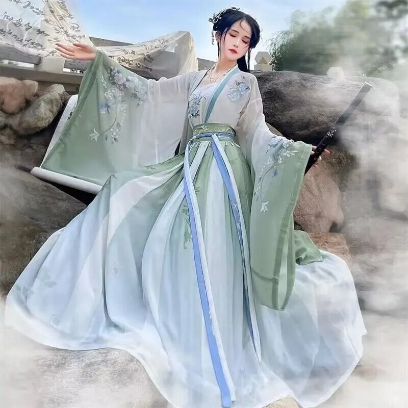 Hanfu Dress Women Traditional Cosplay Costume Ancient Gradient Green ...