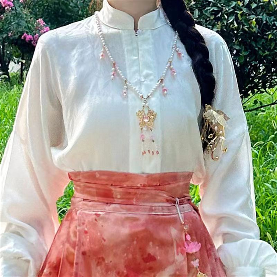 Hanfu Horse Face Skirt Chinese Hanfu Blouse + Red Blue Ma Mian Skirt ...