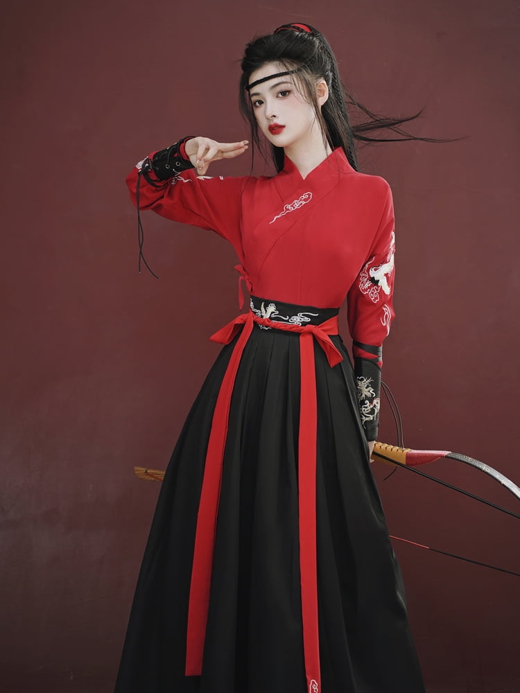 Hanfu crane embroidery cross collar martial arts style couple CP ...