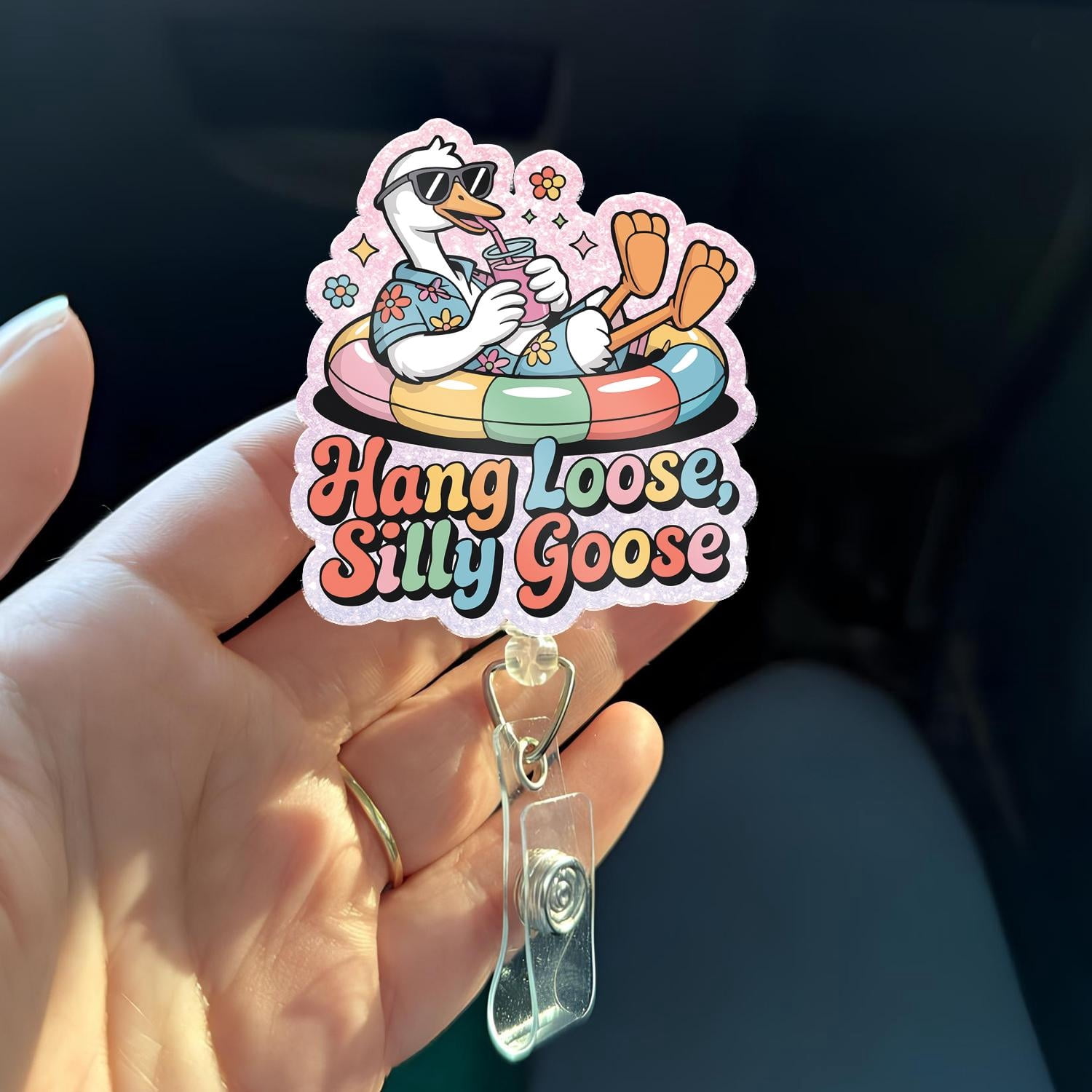 Hang Loose Silly Goose Badge Reel, Funny Goose Badge Holder, Cute Goose ...