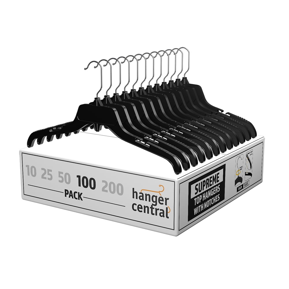 Hanger Central 100 Pack Recycled Black Heavy Duty Plastic Shirt Blouse ...