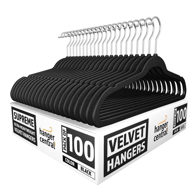Hanger Central 100 pack 17 Inch Black Velvet Clothes Hangers with ...
