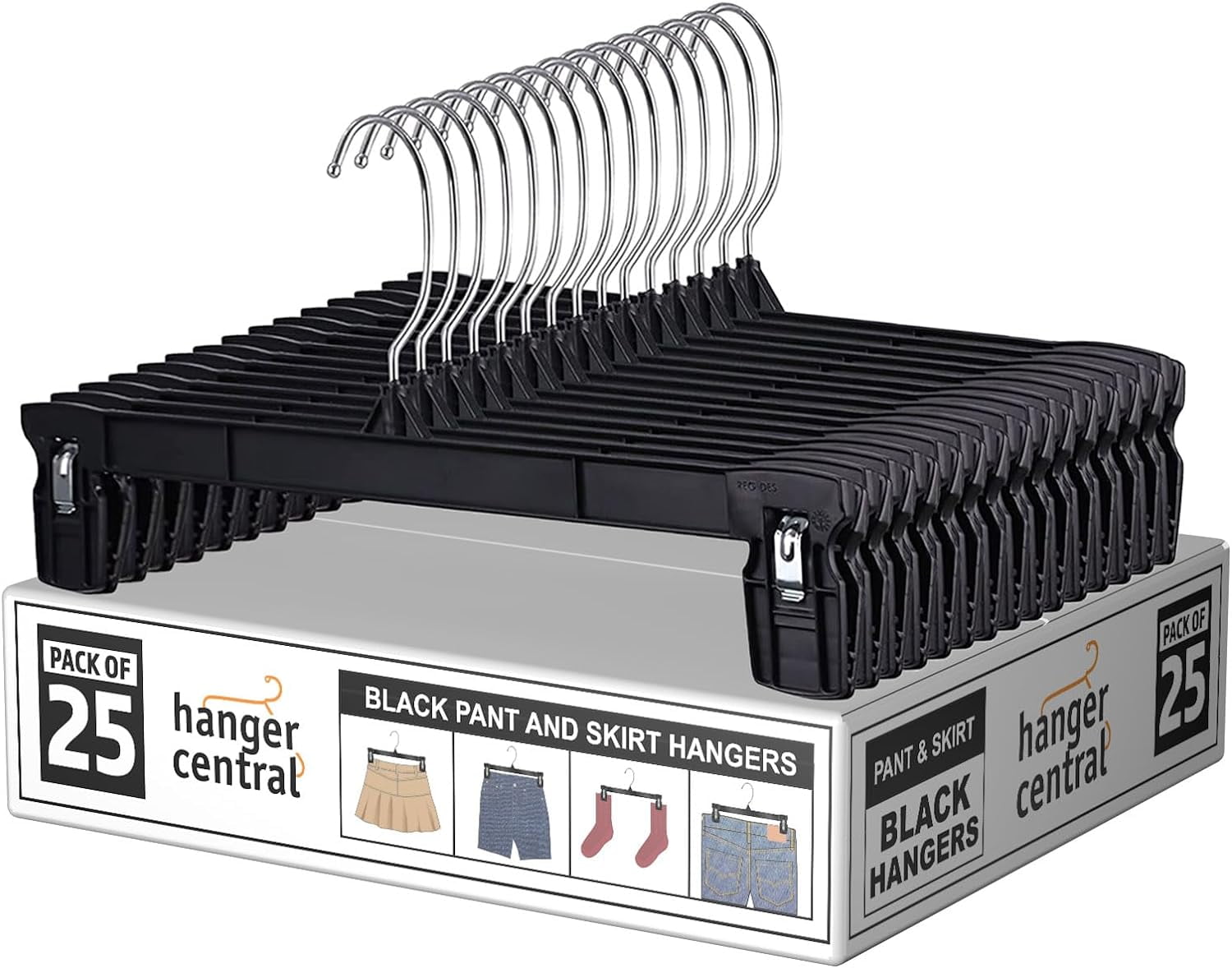 Hanger Central Heavy Duty Plastic Pants & Skirt Hangers, 12 Inch, 25 ...
