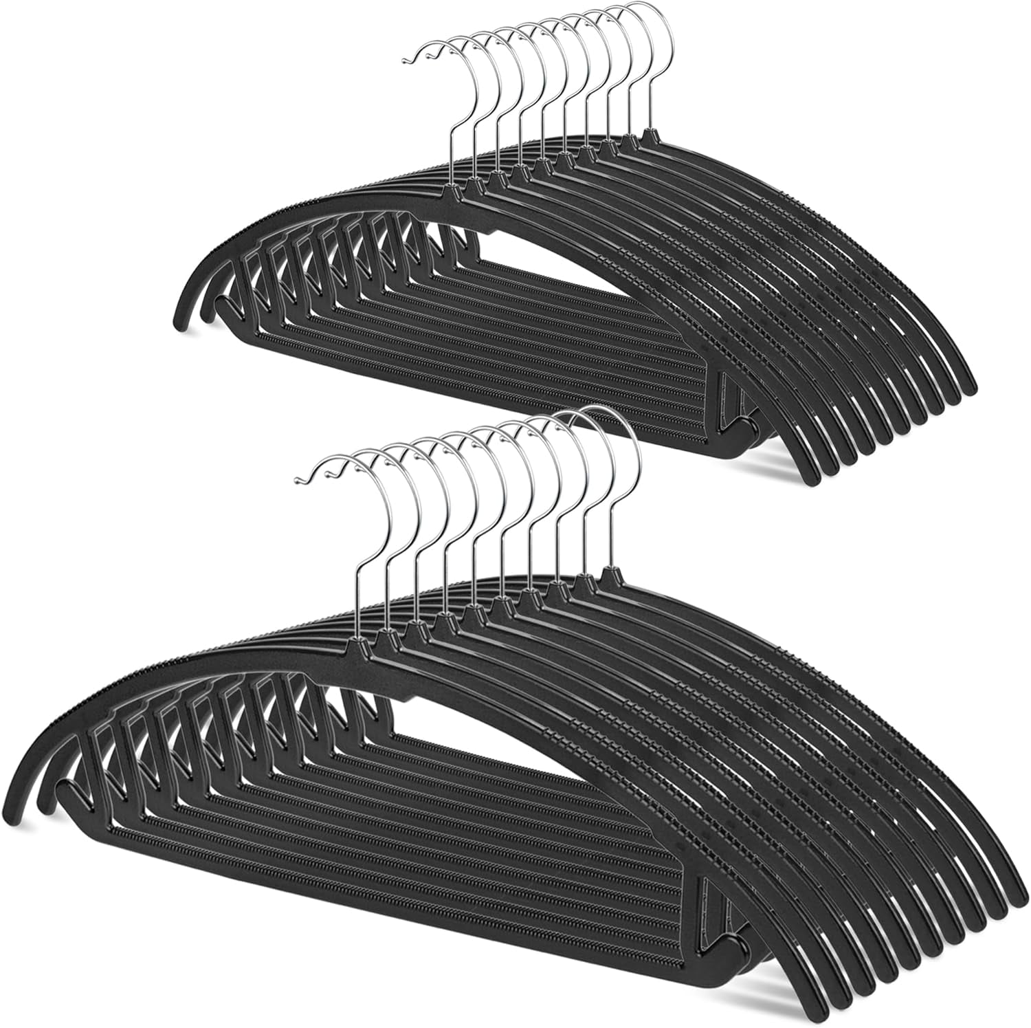 Hangers 32 Pack, Plastic Non-Slip Black Hangers, No Shoulder Bumps ...