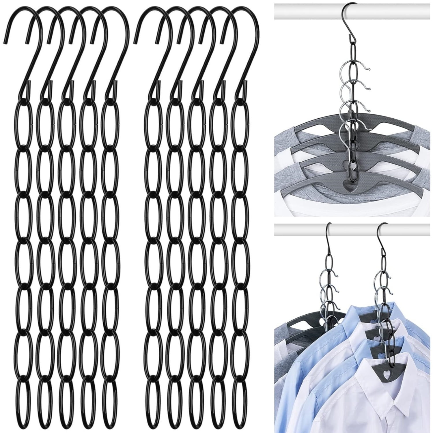Hangers Space Saving, Metal Chain Clothes Hanger Organizer with 7 Slots ...