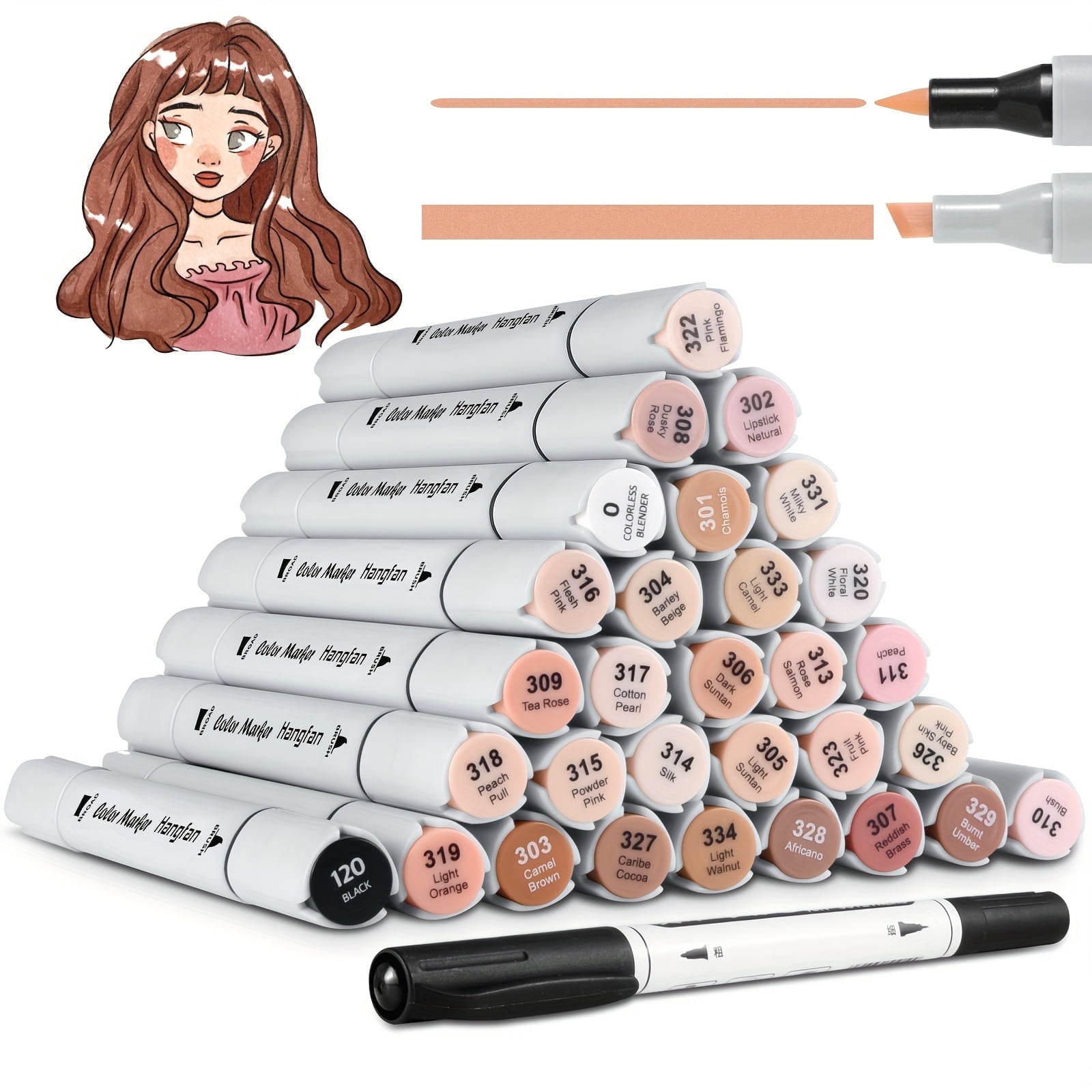Hangfan-Skin Tone Markers,30 Flesh Colors Alcohol Based Art Markers ...