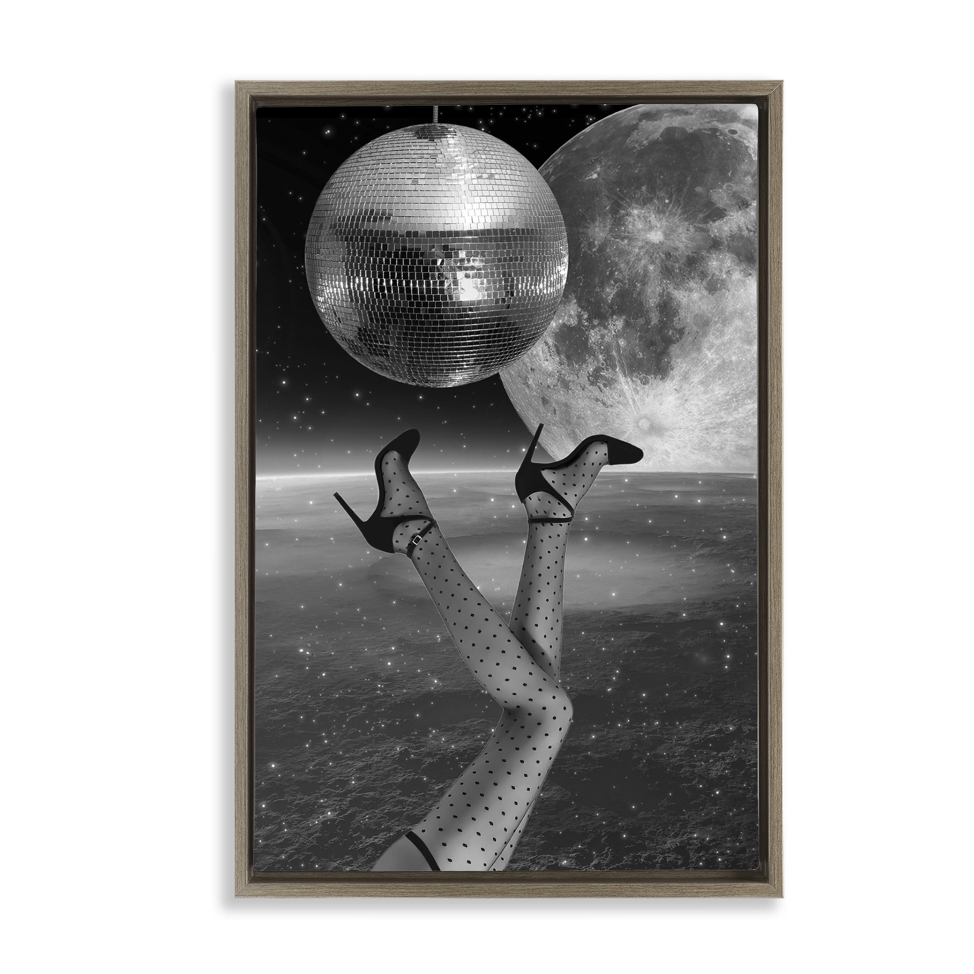 Hangin' Over Disco & Planet Brown Framed Floater Canvas Wall Art ...